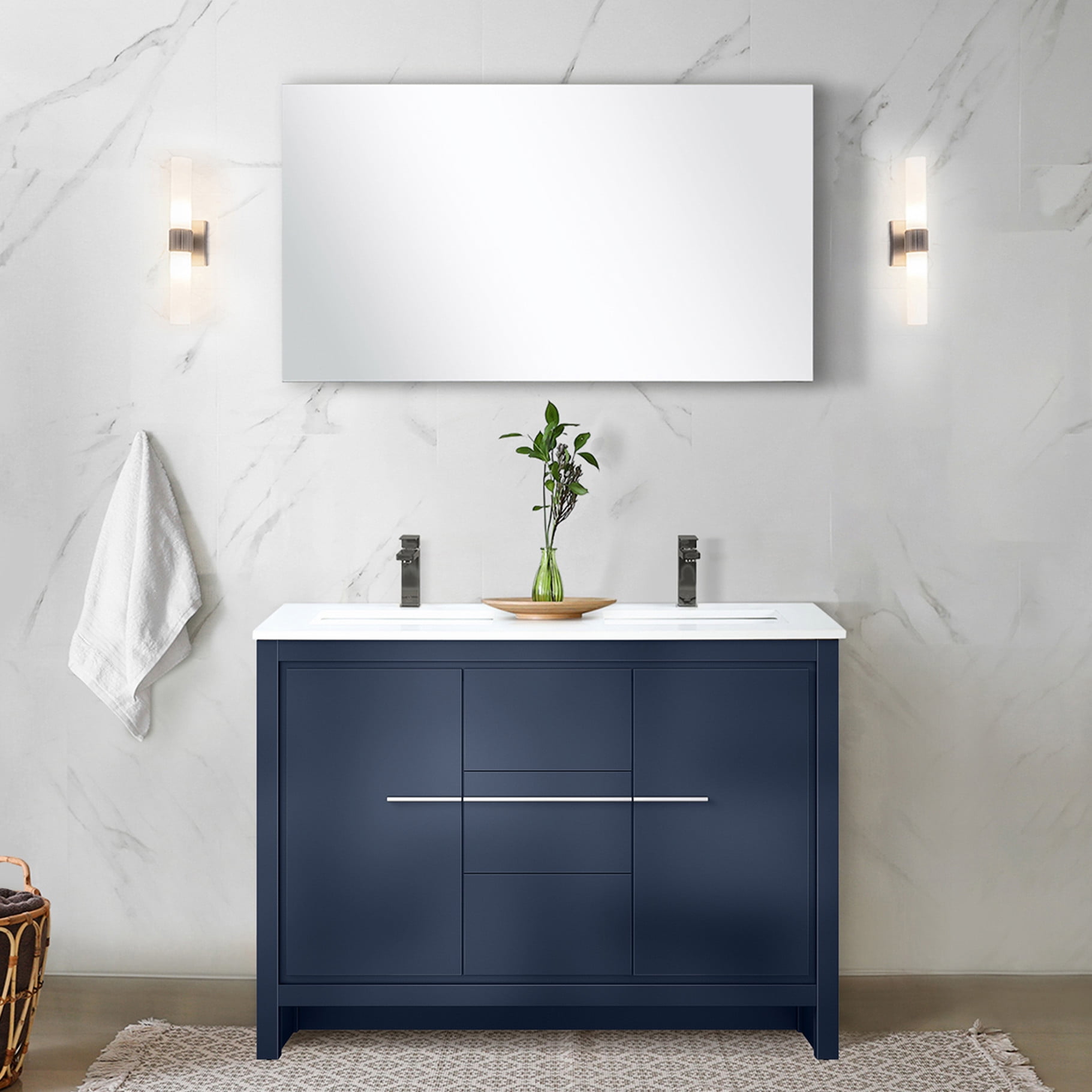 Navy Blue Double Bath Vanity 48 In. X 20 With Quartz Countertop And ...