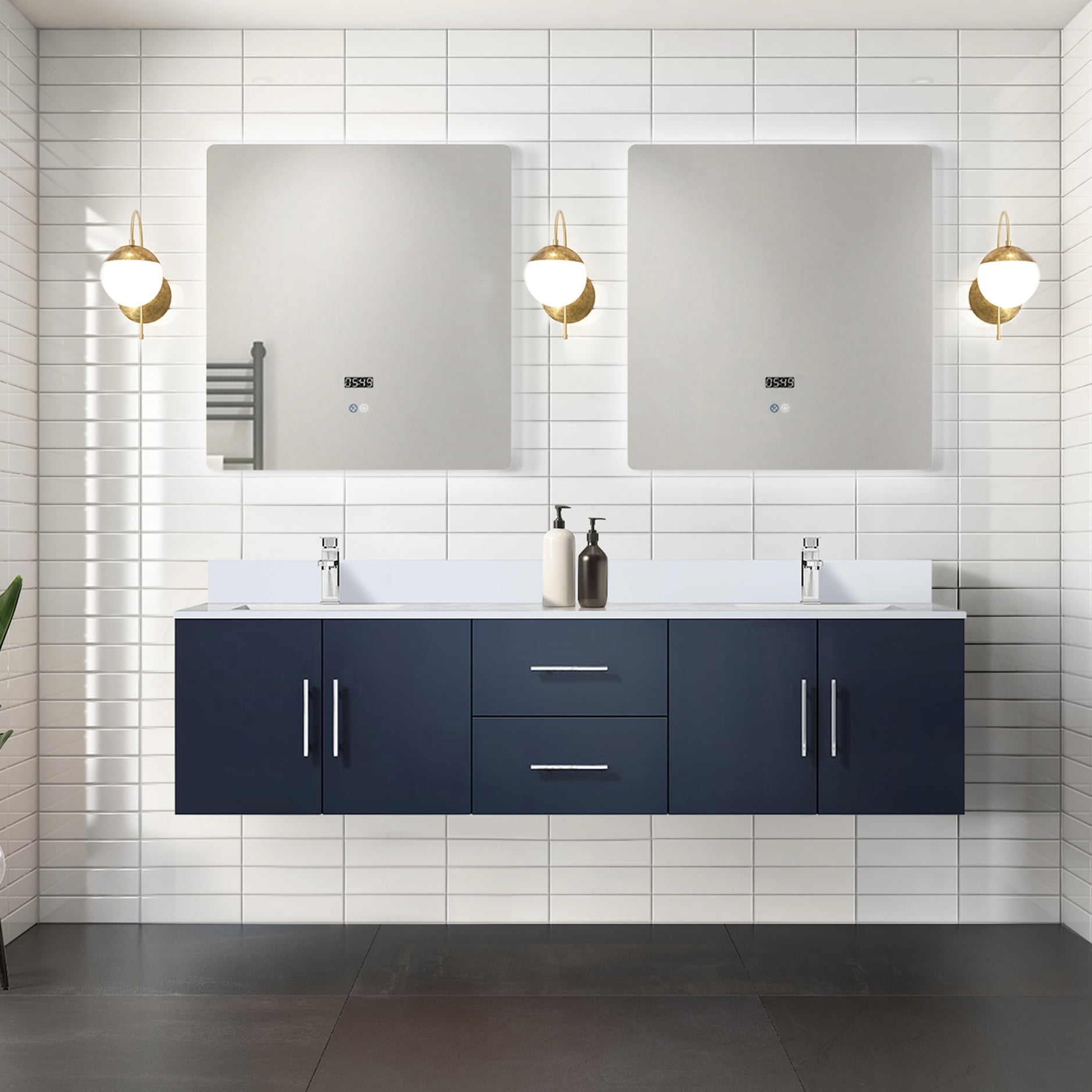 Navy Blue Double Bath Vanity 72 In. X 22 - Marble Top, 30 Led Mirrors ...