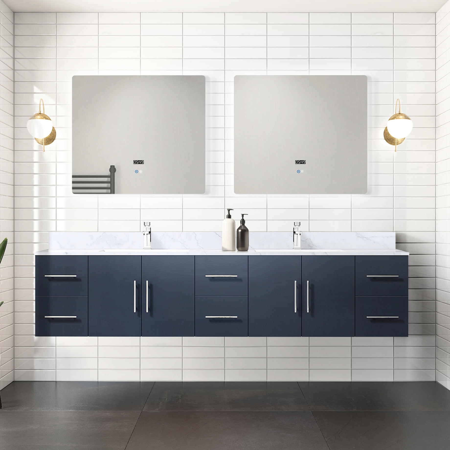 Navy Blue Double Bath Vanity 84 In. W X 22 D, Marble Surface, Faucet ...