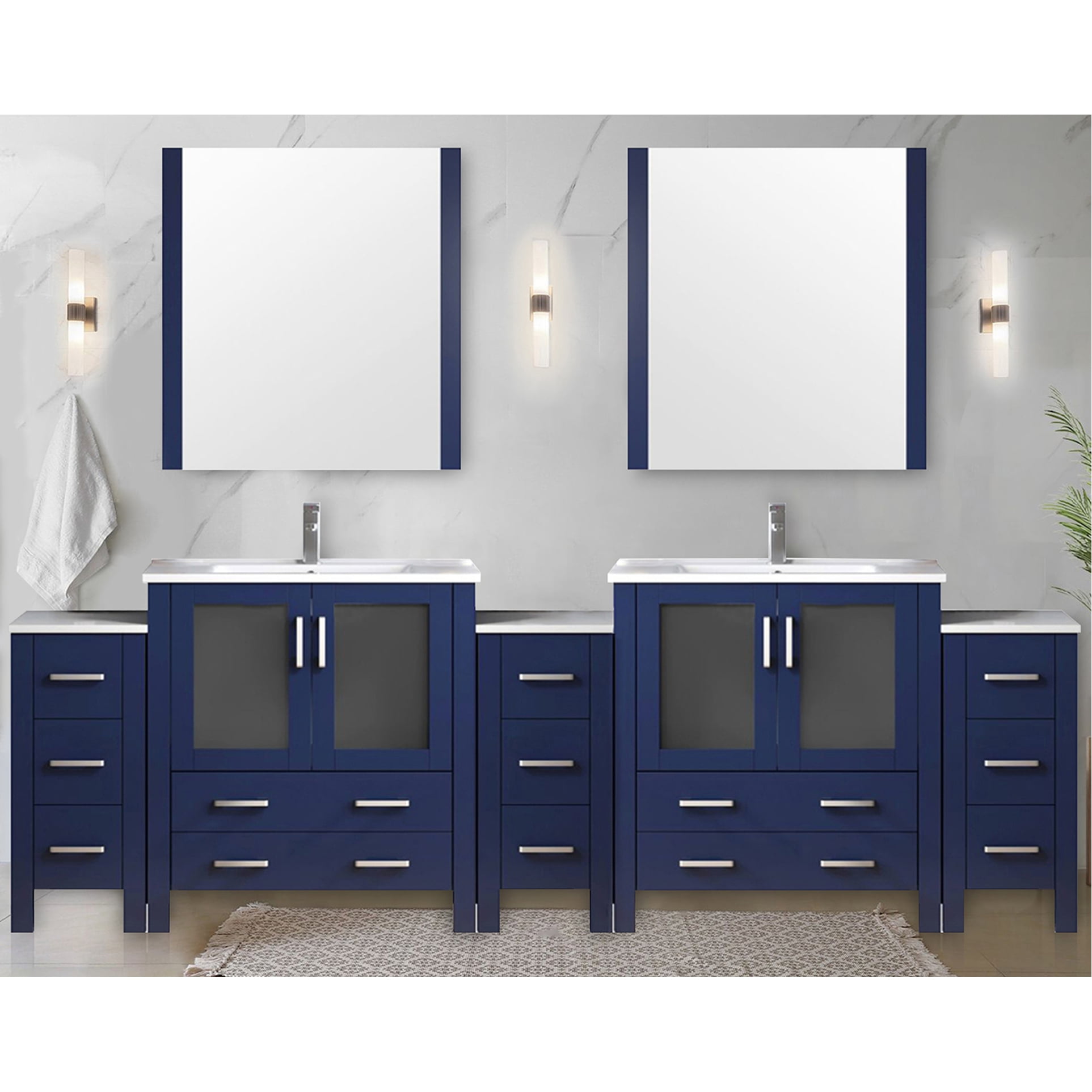 Navy Blue Double Bath Vanity With Storage Drawers, 108 In. W X 18.25 D ...