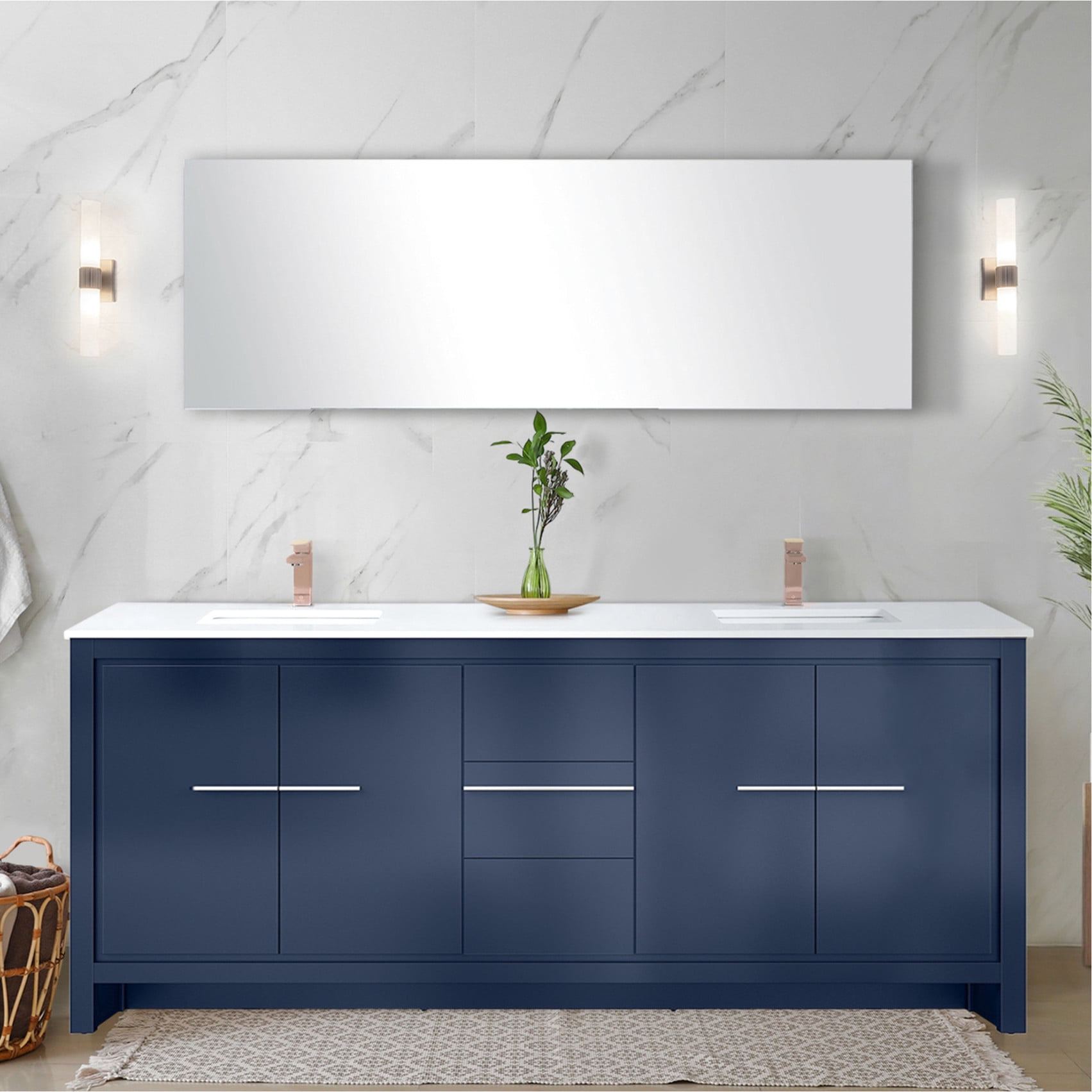 Navy Blue Double Vanity 80 in. Wide | Soft - Close Cabinets and Drawers ...