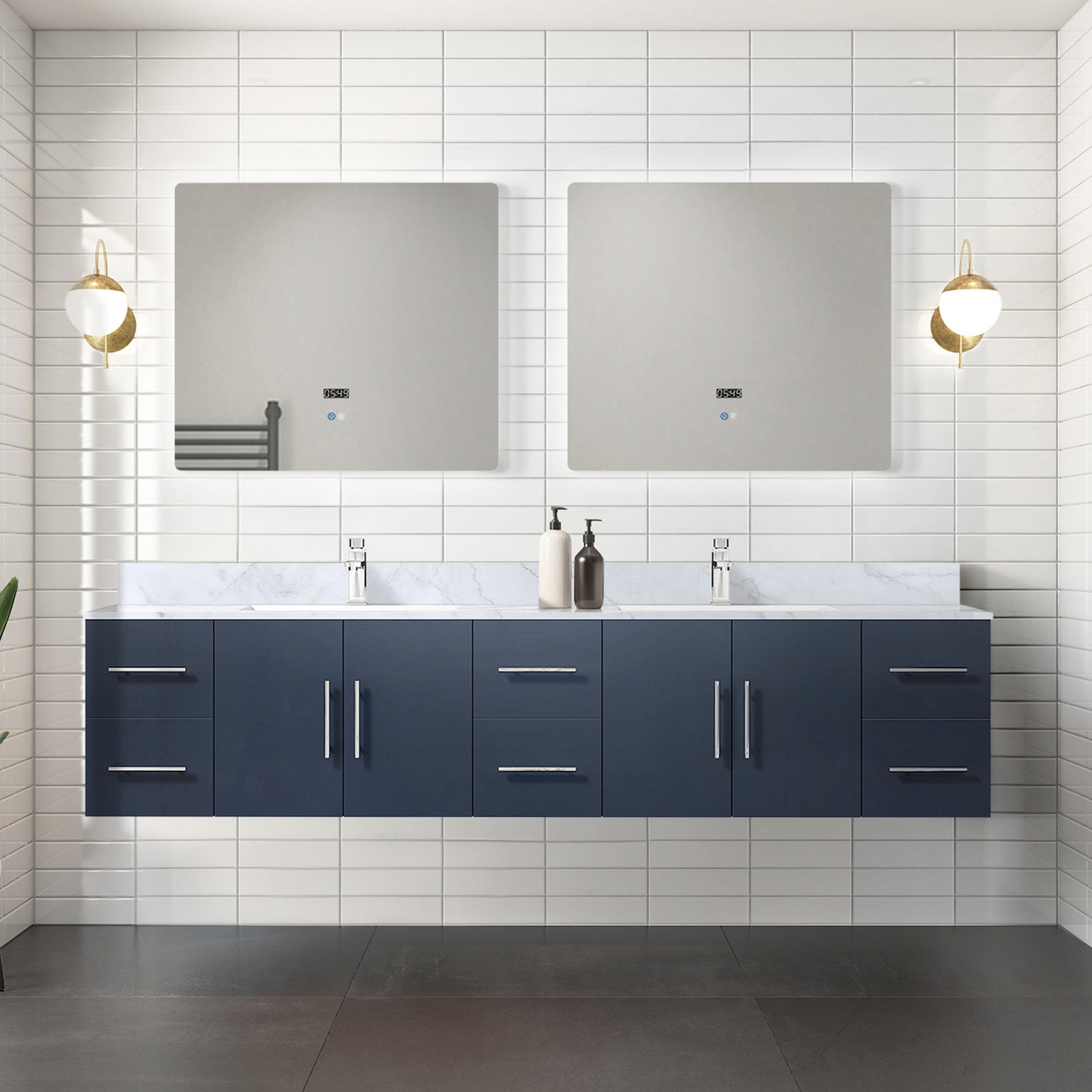 Navy Blue Double Vanity 84 in. with 36 in. LED Mirrors / Storage for ...