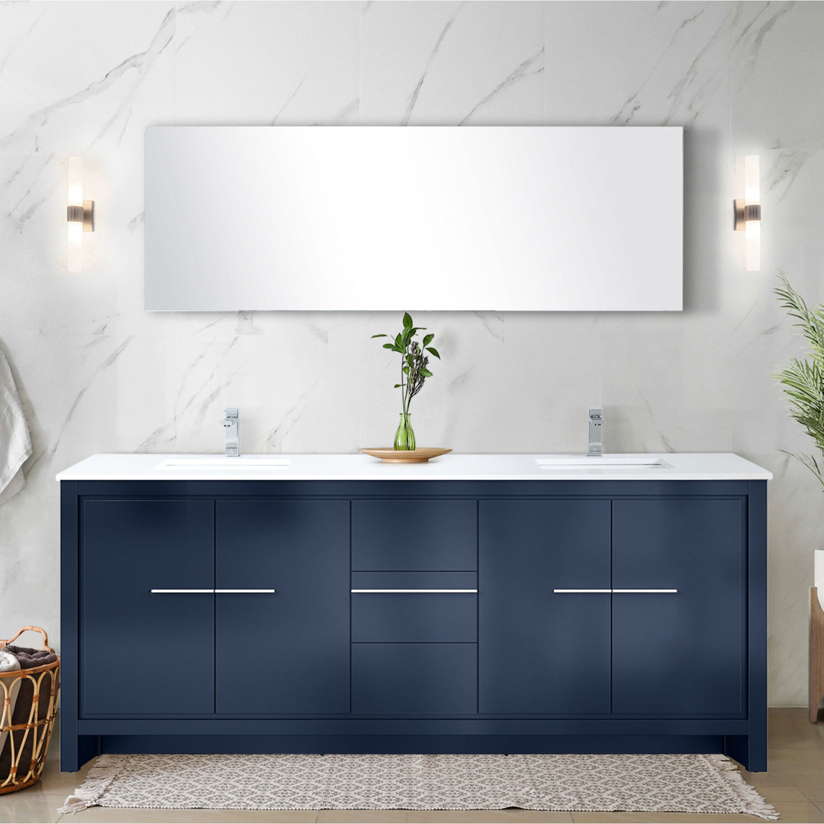 Navy Blue Double Vanity with 80 - inch Width / Cultured Marble Top ...