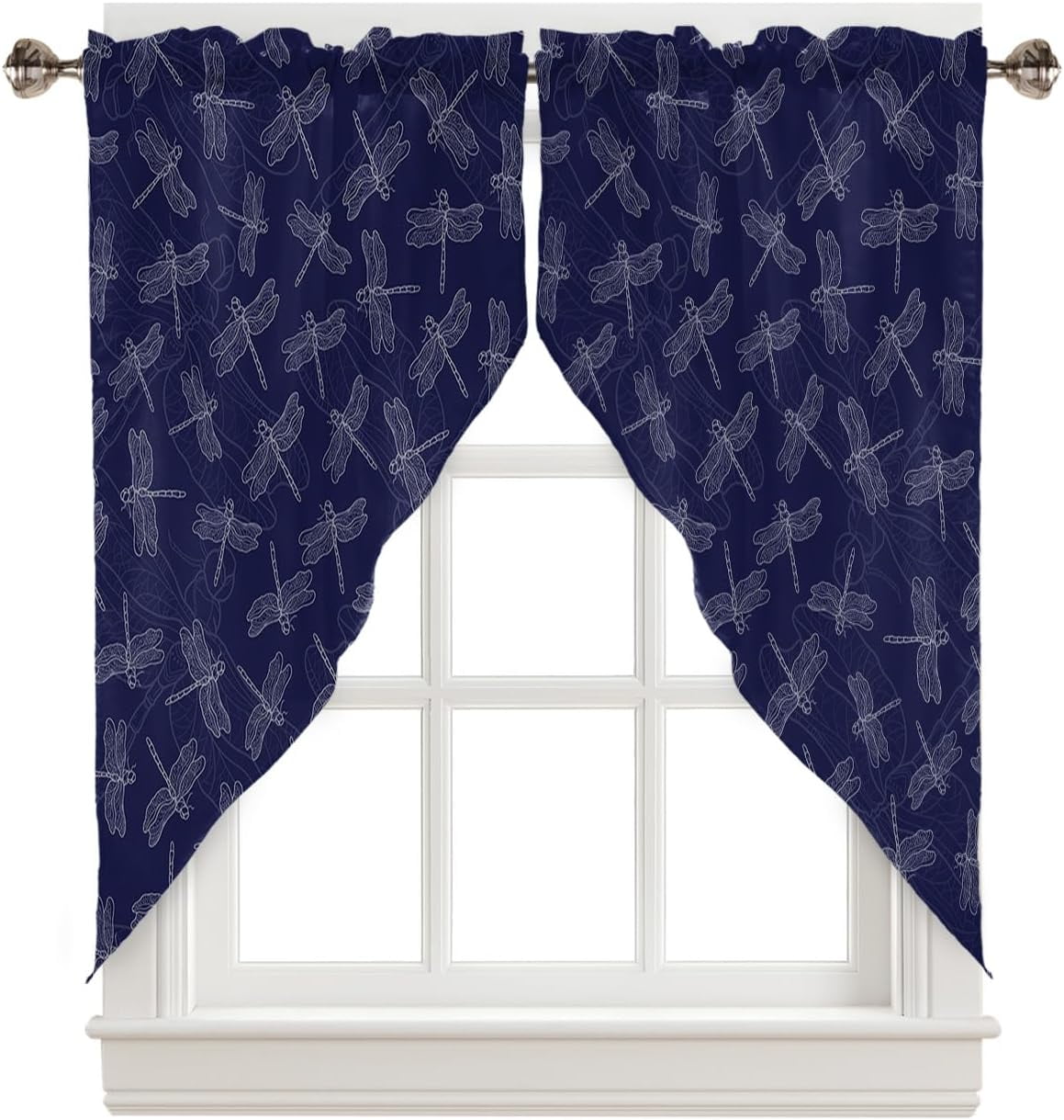 Navy Blue Dragonfly Swag Valances for Windows Kitchen Window Curtains ...