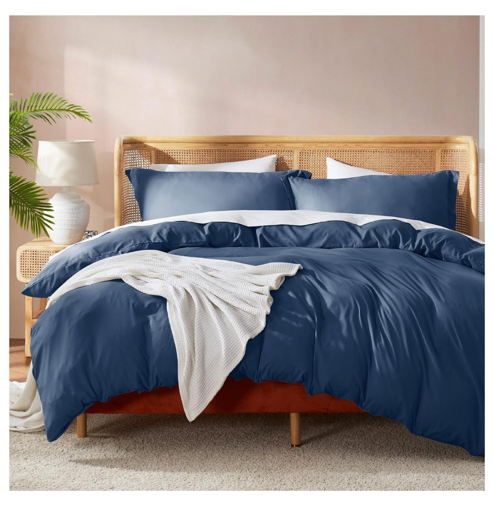 Navy Blue Duvet Cover Queen Size - Soft Double Brushed Queen Duvet Cover Set, 3 Piece, with ...