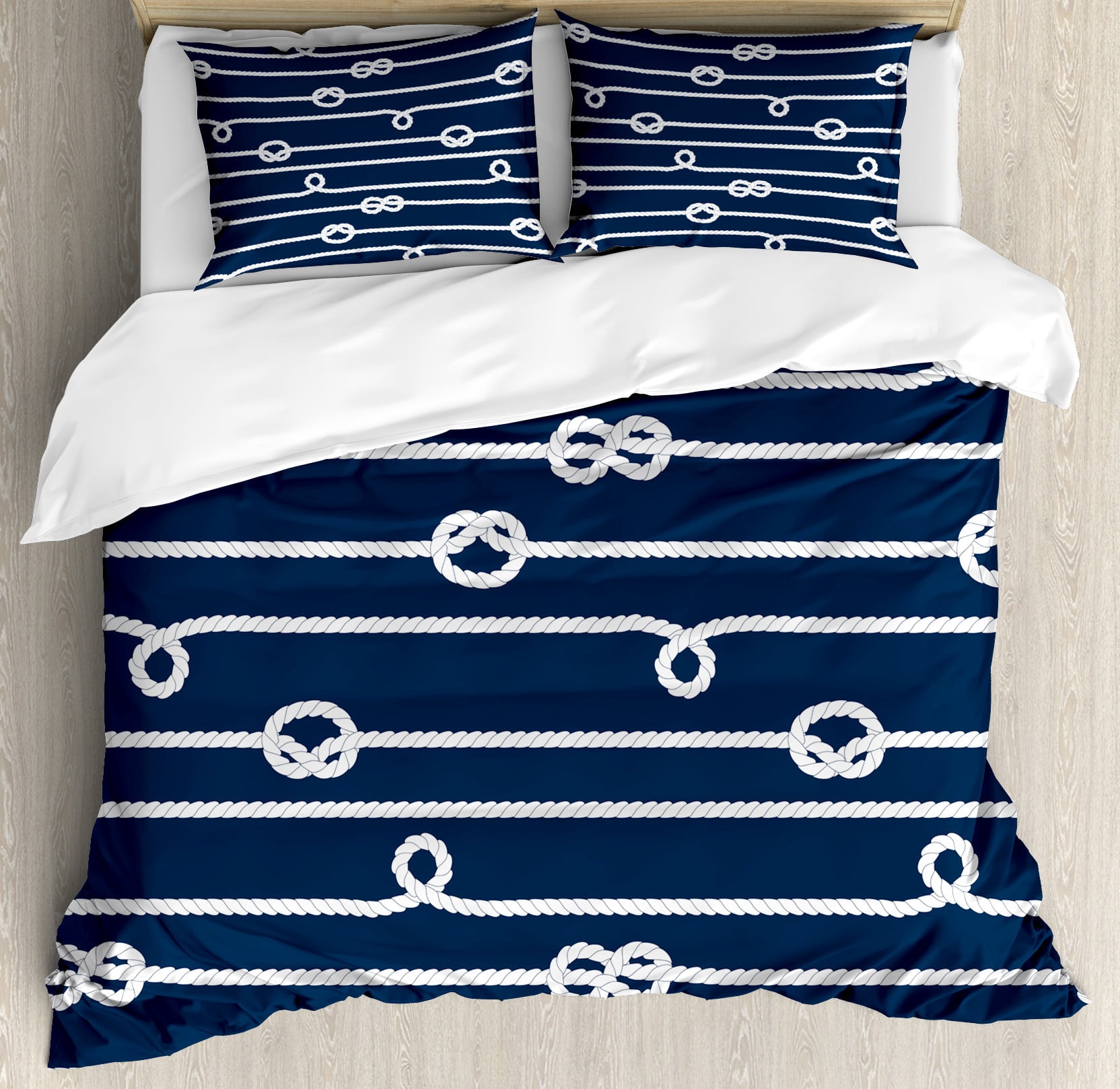 Navy Blue Duvet Cover Set, Horizontal Marine Knots Undone Bowline ...