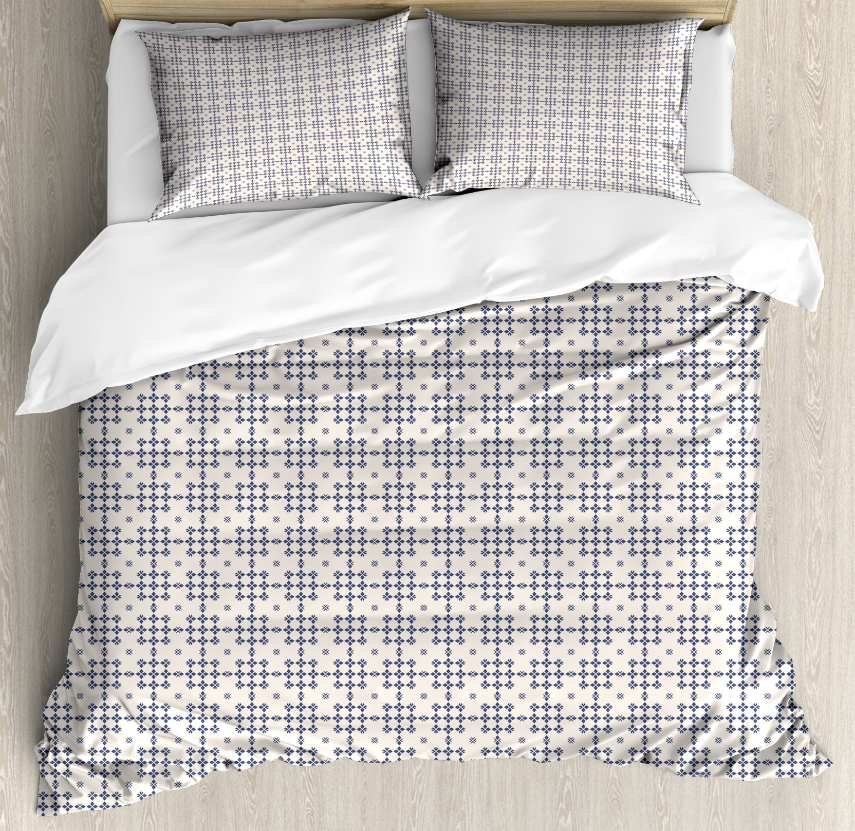 Navy Blue Duvet Cover Set, Lace Mesh Grid Looking Like Geometrical ...