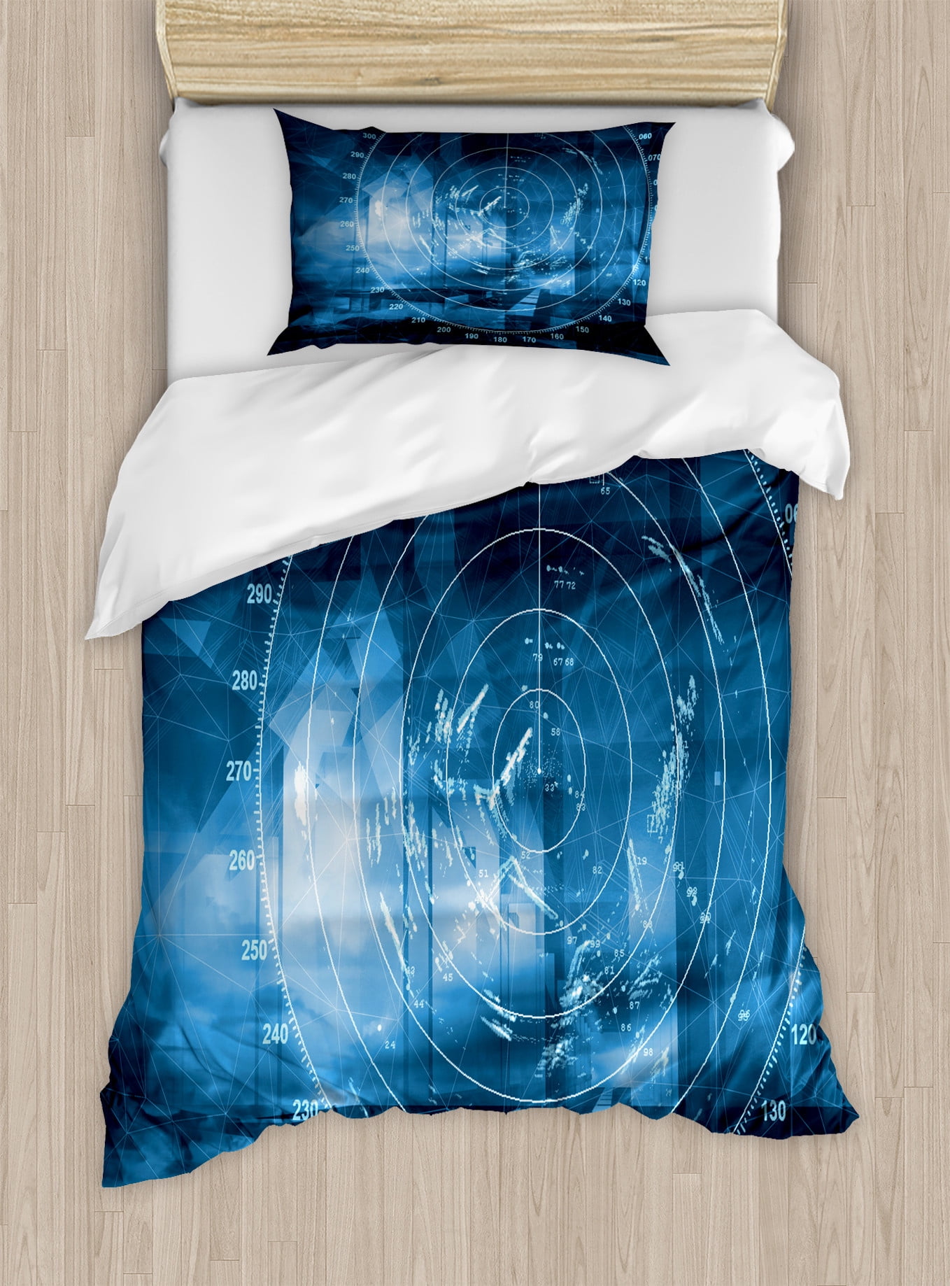 Navy Blue Duvet Cover Set, Modern Ship with Radar Exposure in Screen ...