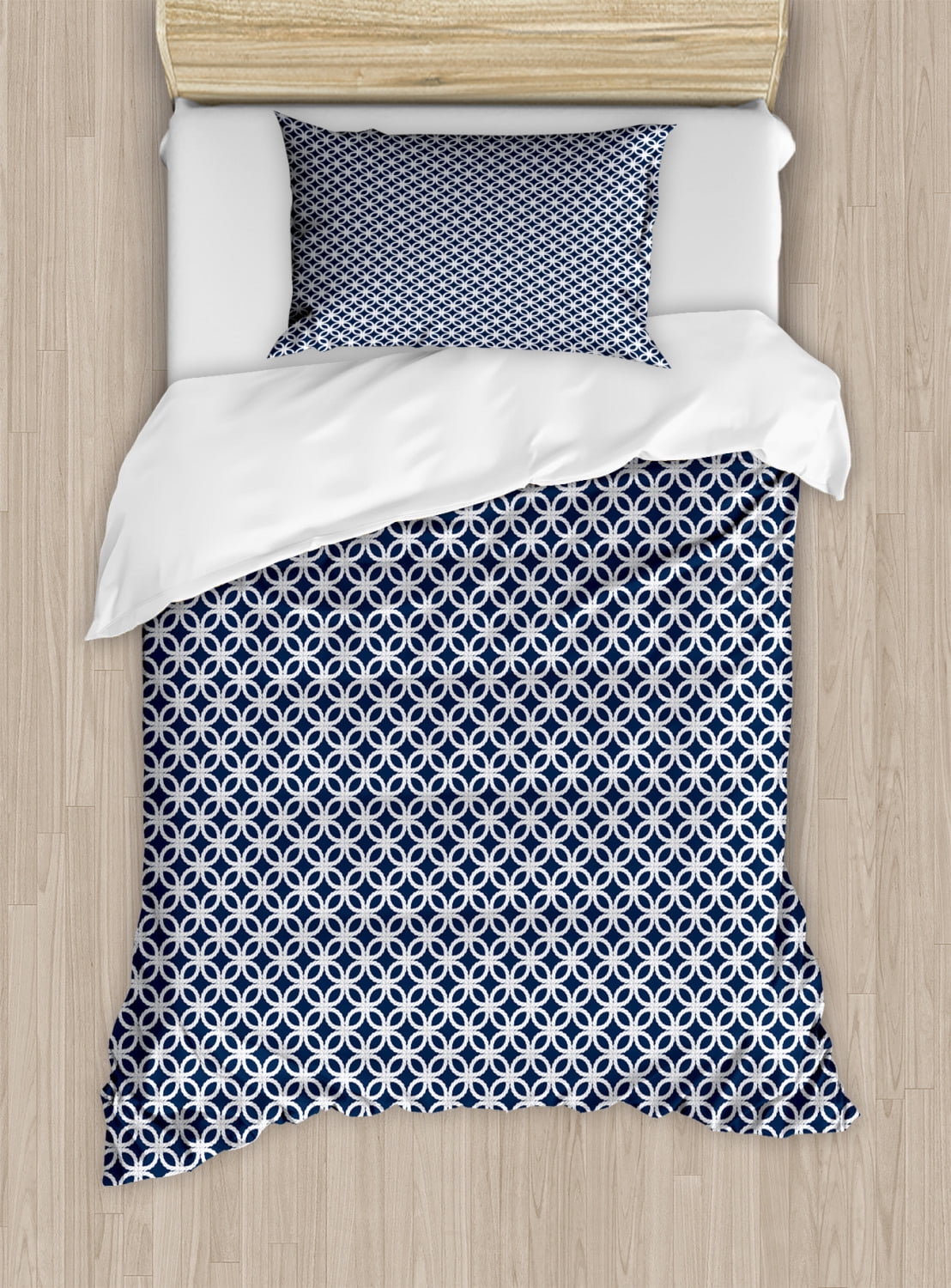 Navy Blue Duvet Cover Set Twin Size, Marine Rope in Geometric Pattern ...