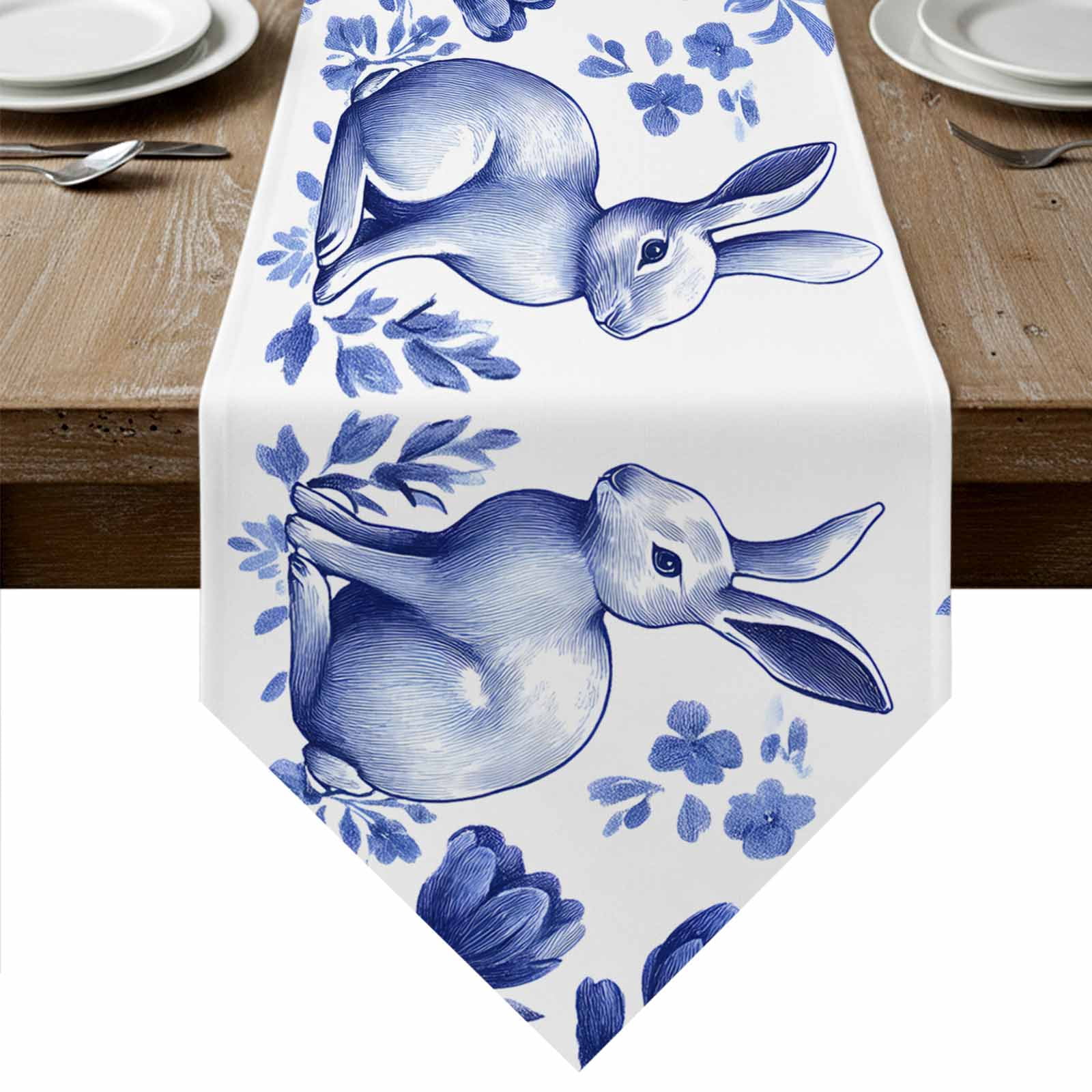 Navy Blue Easter Table Runner Linen Burlap Table Runner 70 Inches Long ...