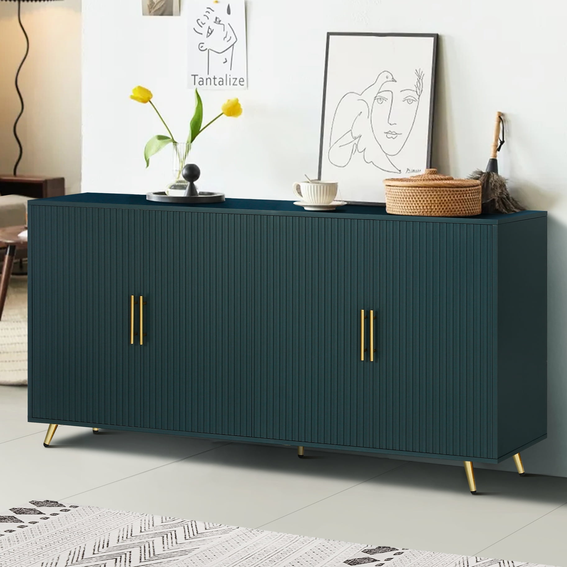 Navy Blue Entertainment Shelf With Storage Cabinet & Tv Stand Spacious ...