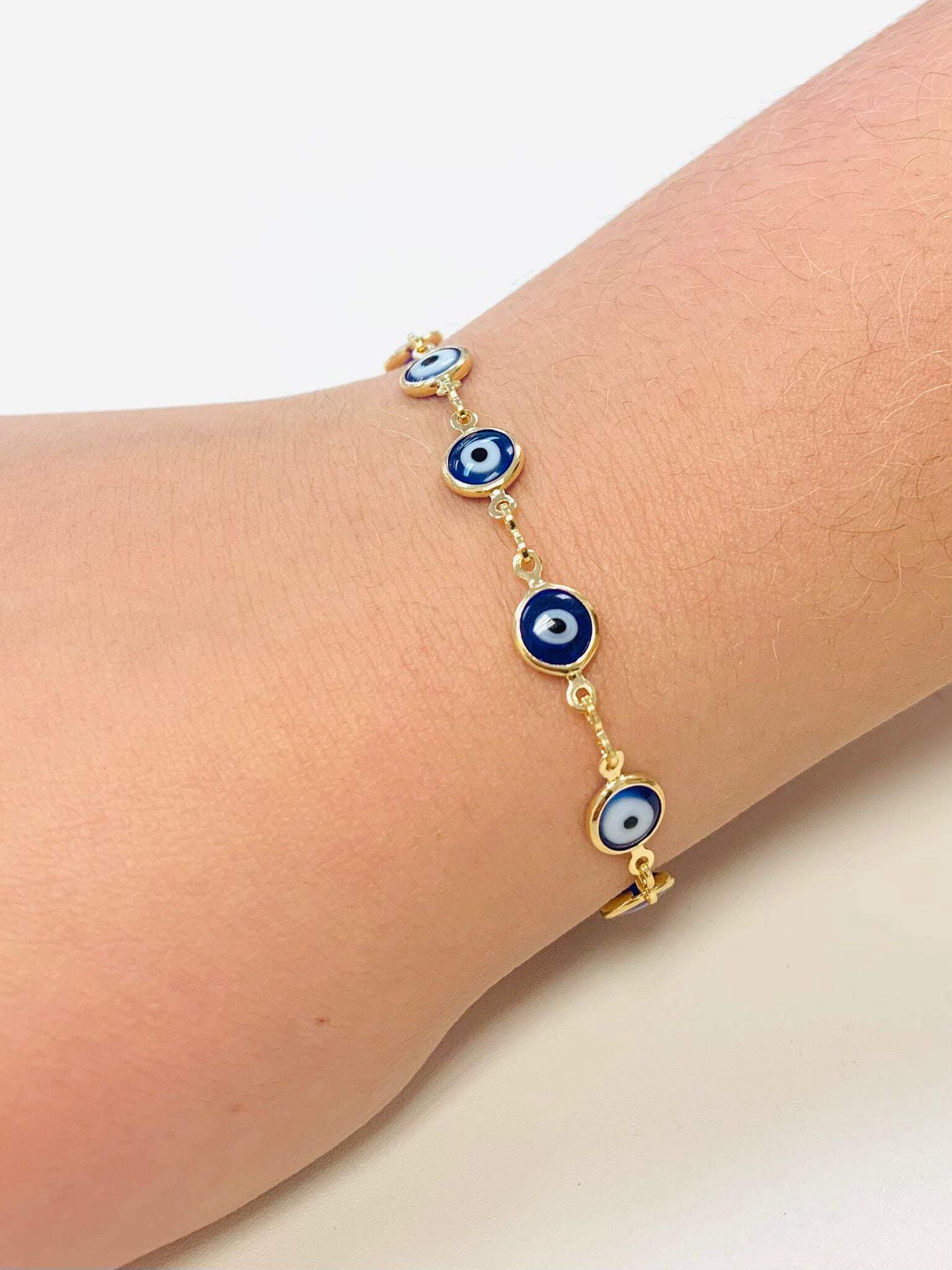Navy Blue Evil Eye Women's Bracelet Gold Filled 7.5" 3.2g Good Luck ...