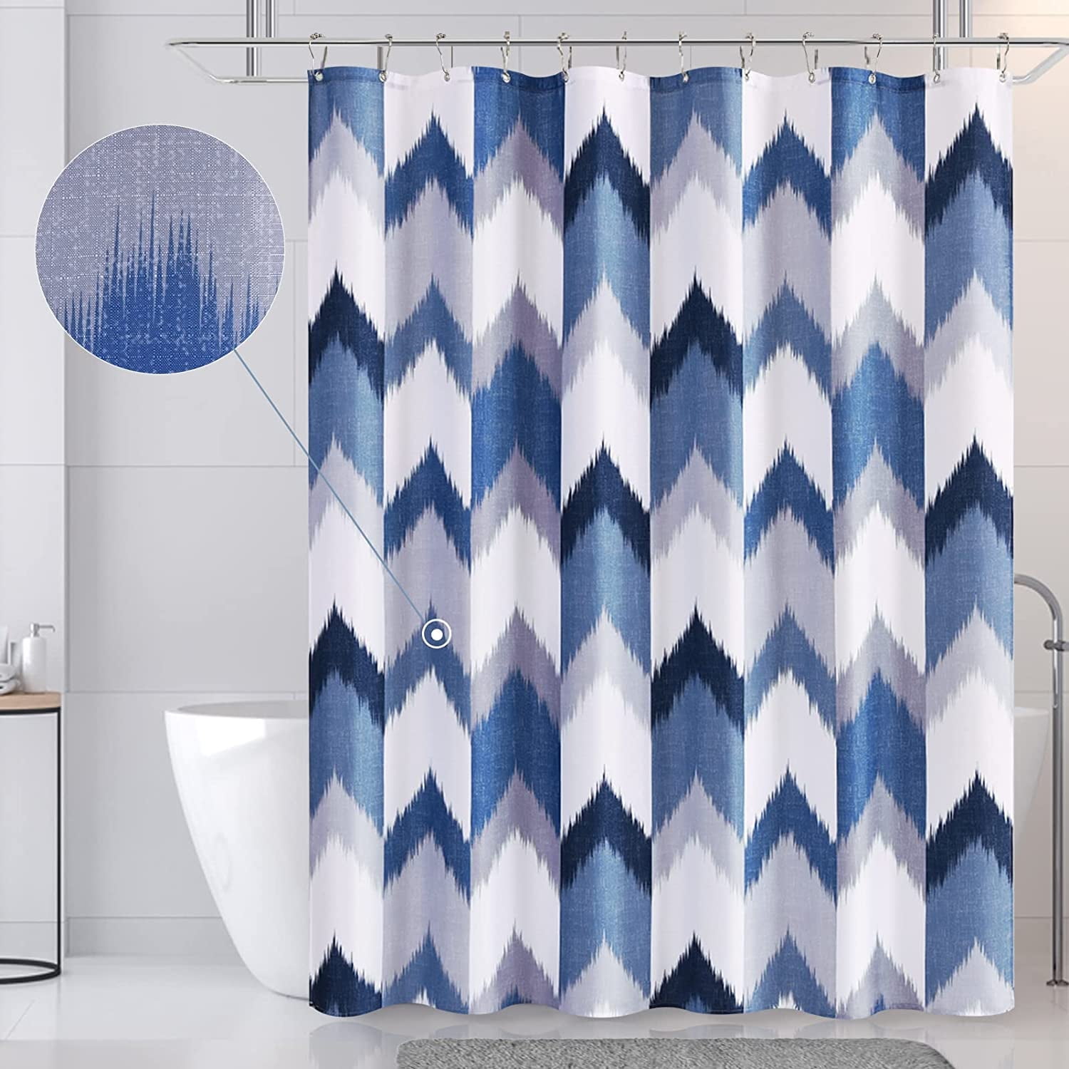 Navy Blue Extra Long Shower Curtain 72x84 Blue and White Geometric ...