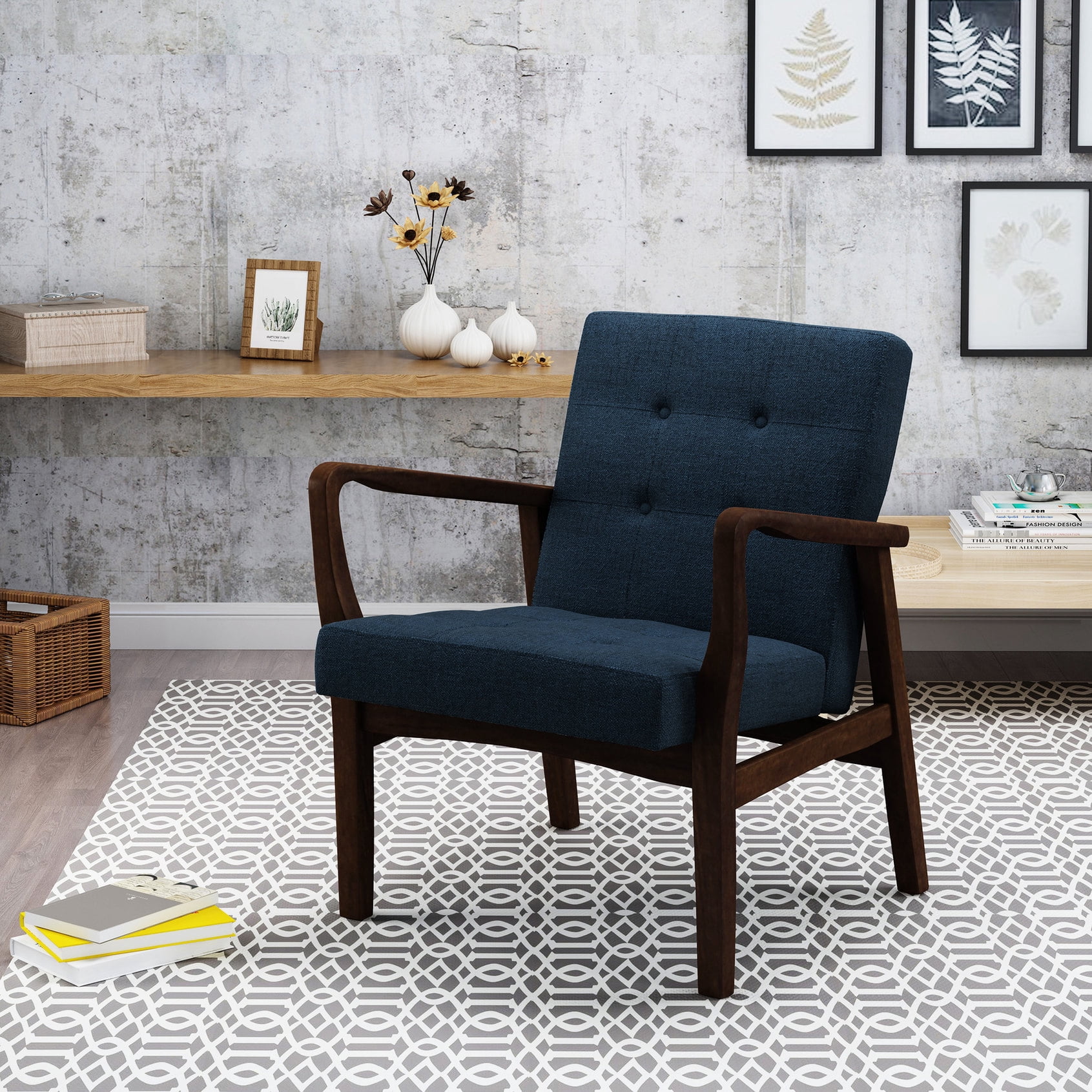 Navy Blue Fabric Club Chair, 31.25 in Tall, 25.25 in Deep | Plush ...