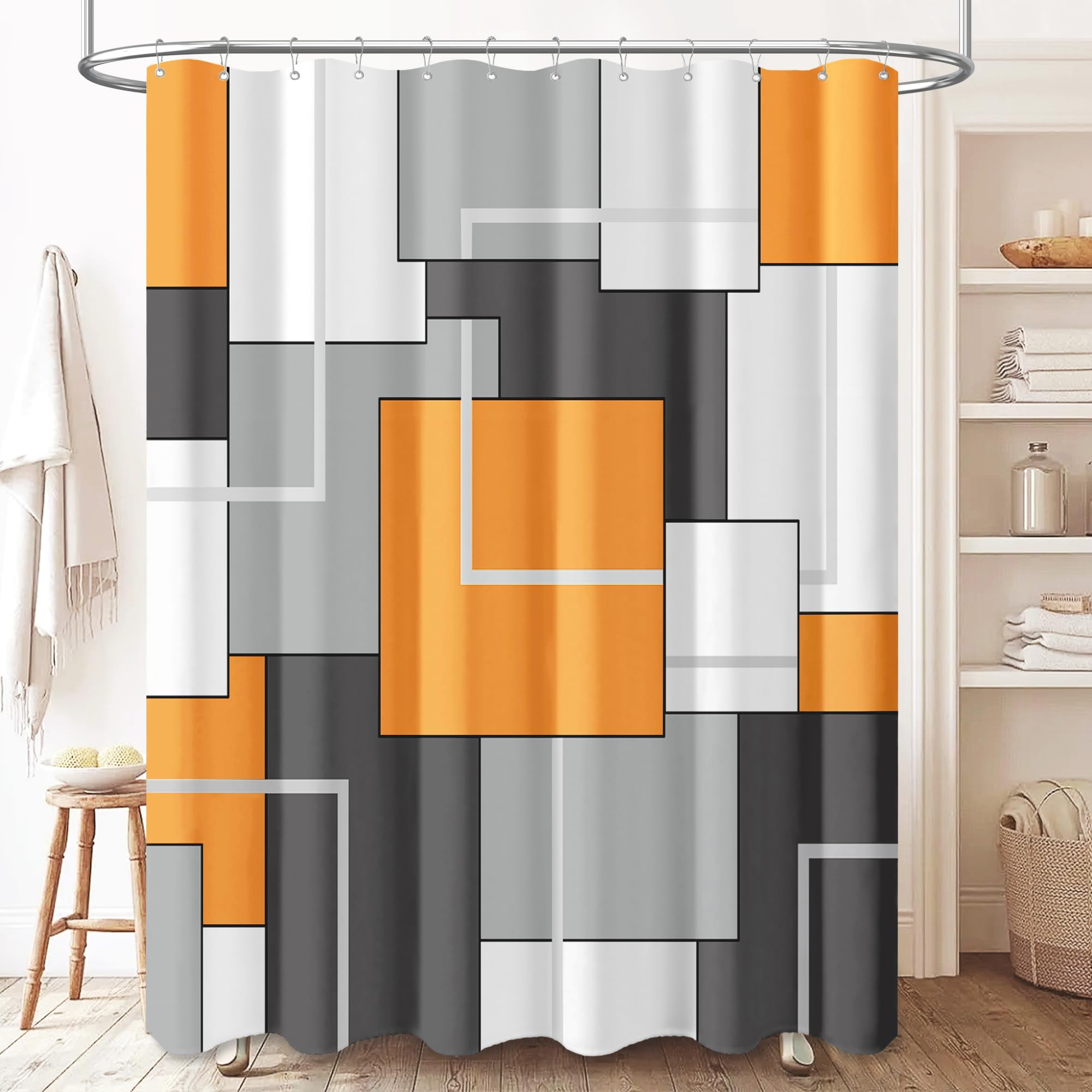 Navy Blue Fabric Shower Curtain - Geometric Water Repellent Shower ...