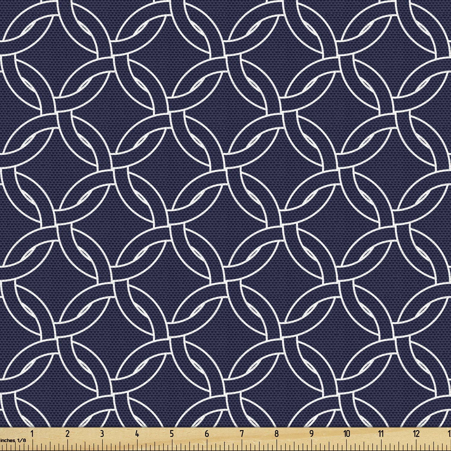 Navy Blue Fabric by the Yard, Abstract Geometric Entangled Circles Ring ...