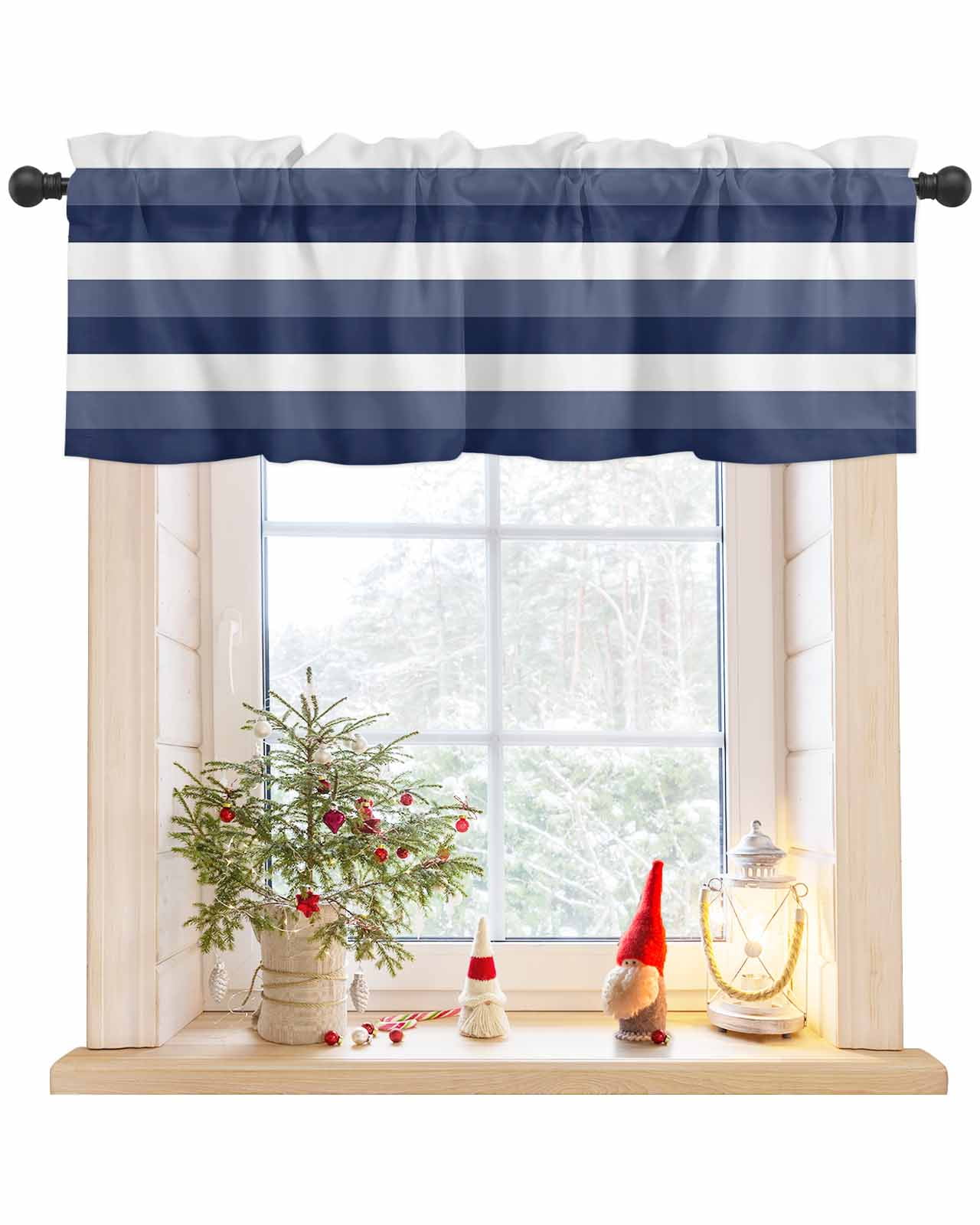 Navy Blue Farmhouse Striped Curtain Valance for Windows/Living Room ...