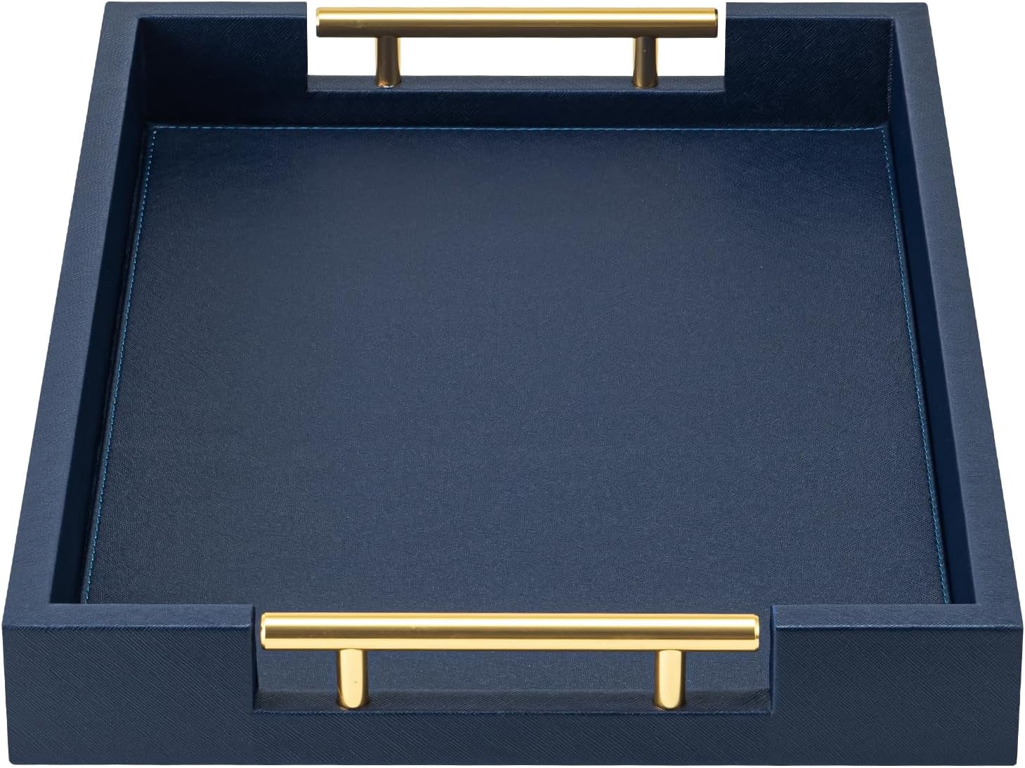 Navy Blue Faux Leather Serving Tray with Handles – Large Decorative ...