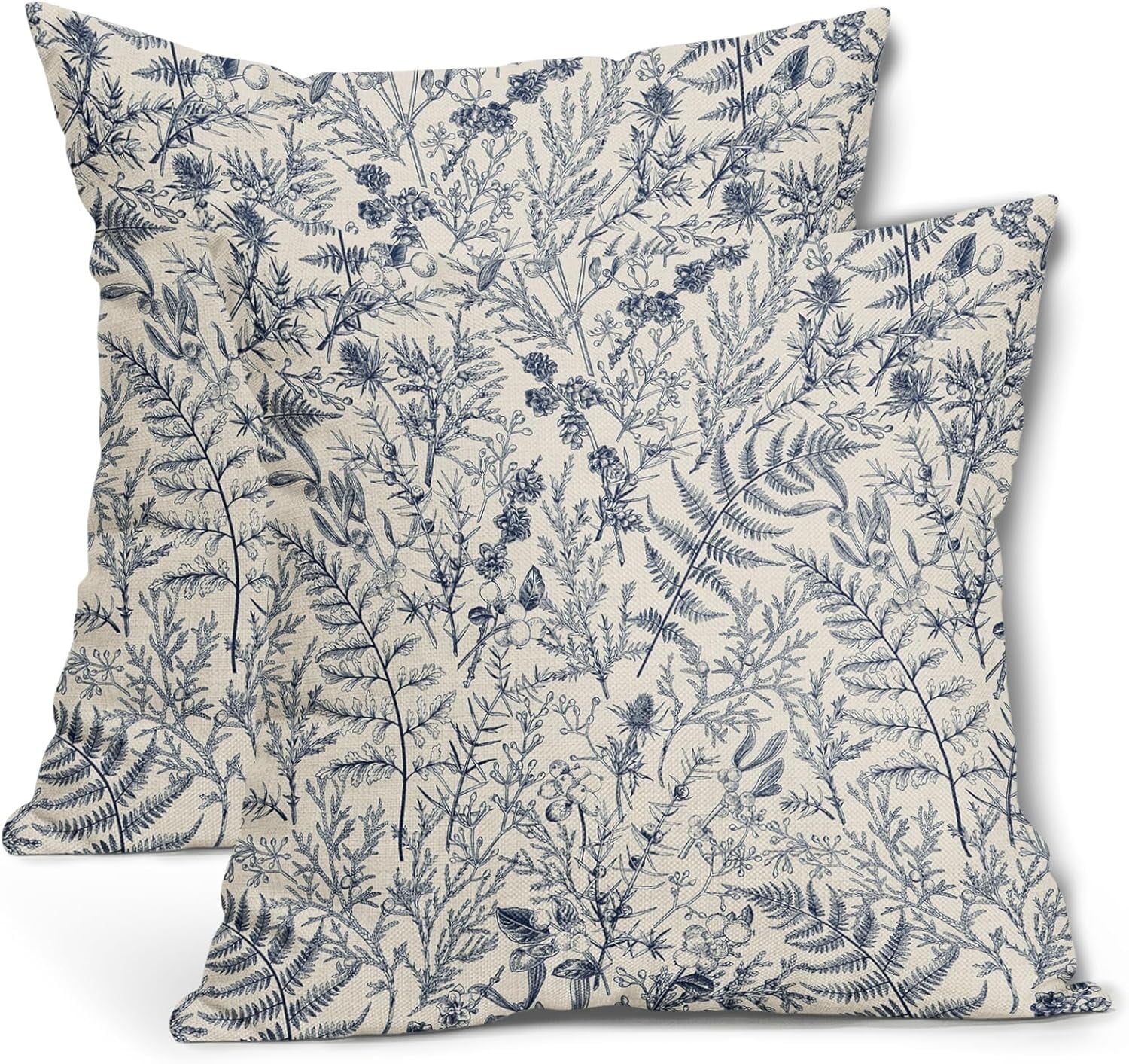 Navy Blue Fern Leaves Pillow Covers 18X18 Inch Plant Leaf Floral Pine ...