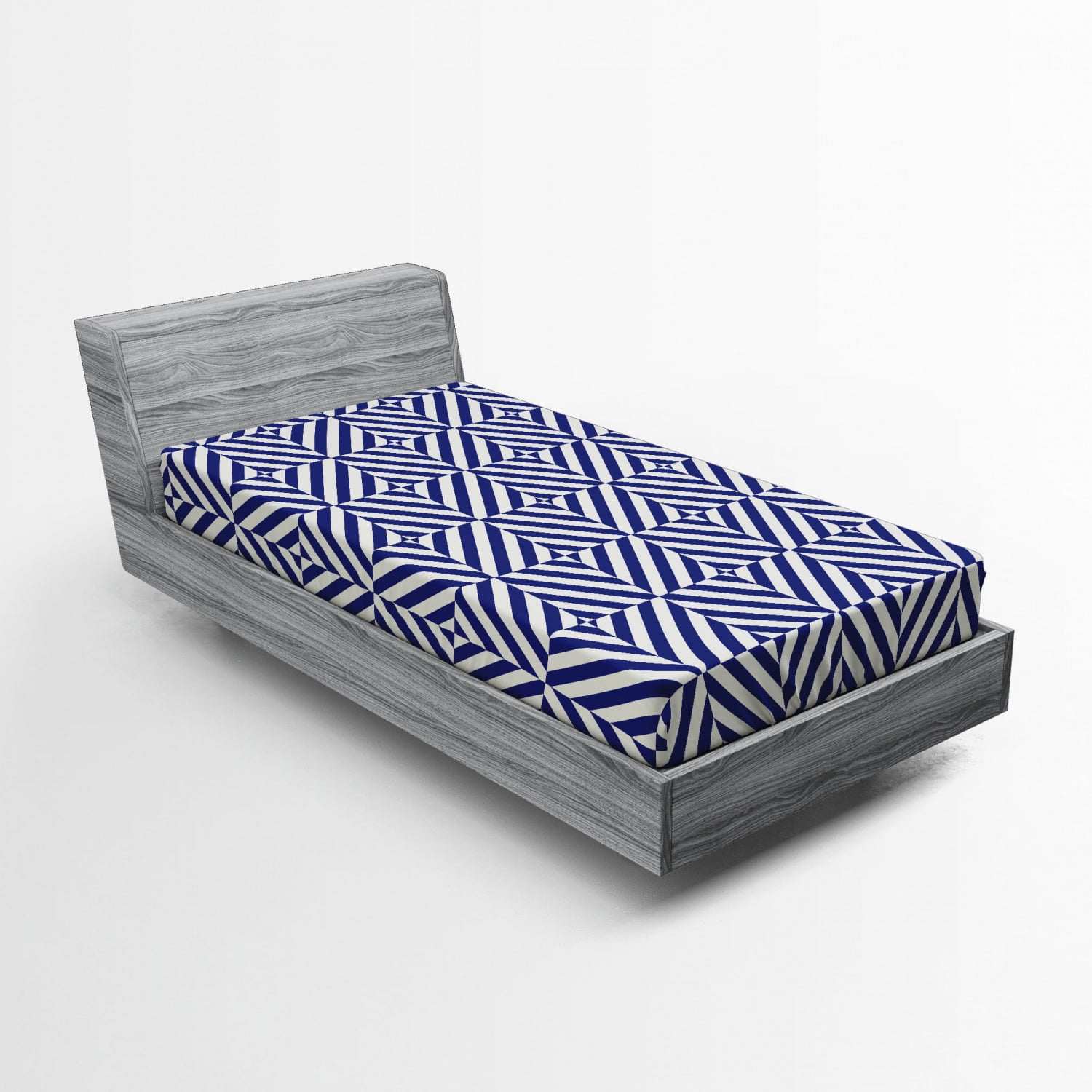 Navy Blue Fitted Sheet, Symmetrical and Asymmetrical Geometric Pattern ...