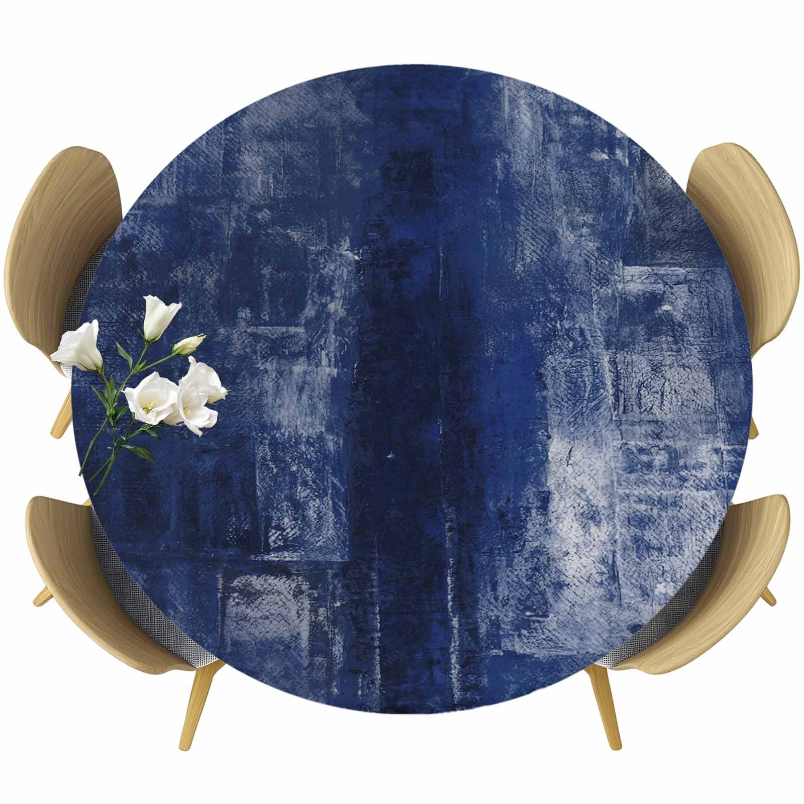 Navy Blue Fitted Tablecloth with Elastic Edged, Round Table Cloth for ...