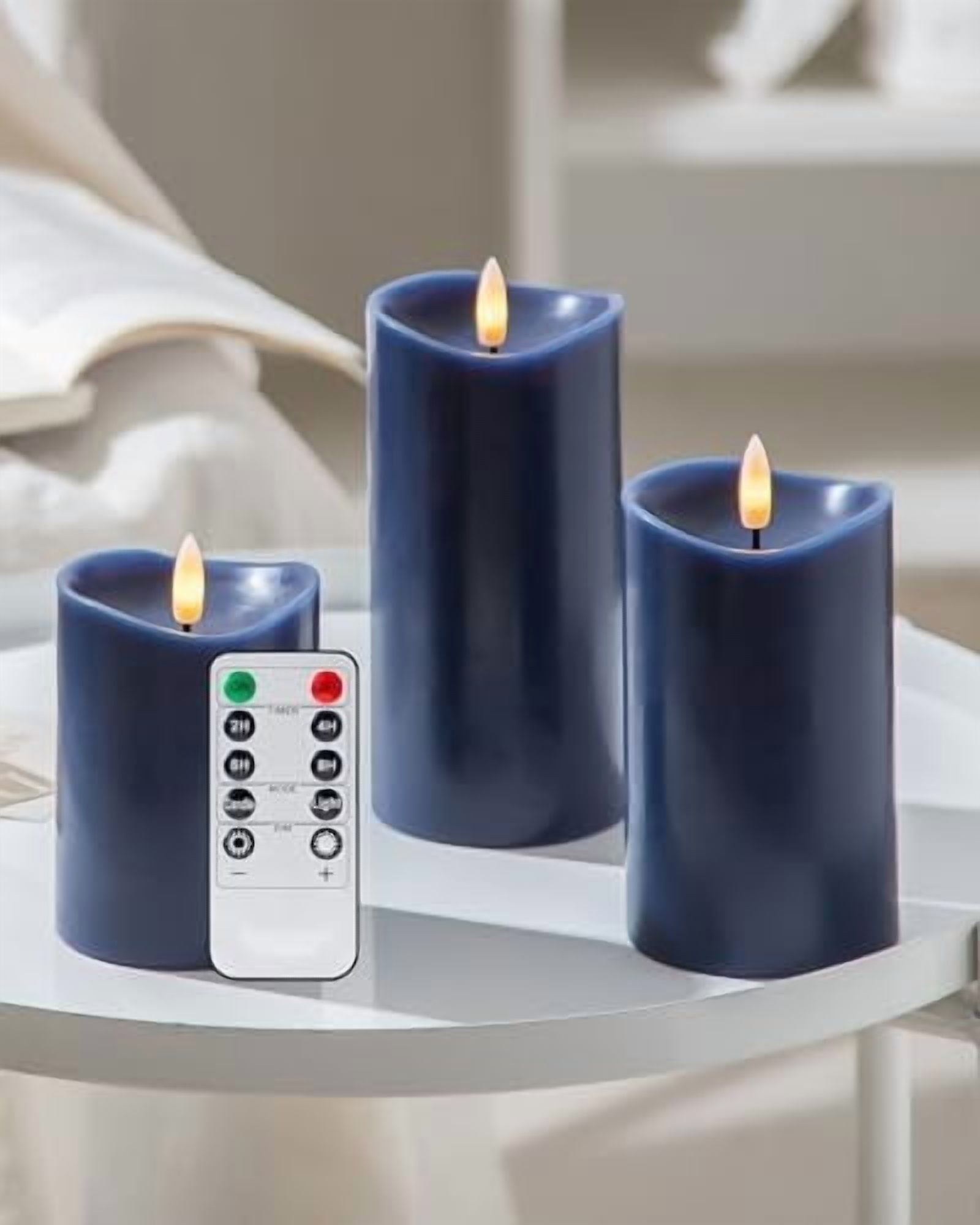 Navy Blue Flameless Candles with Remote and Timer, Real Wax Made LED ...