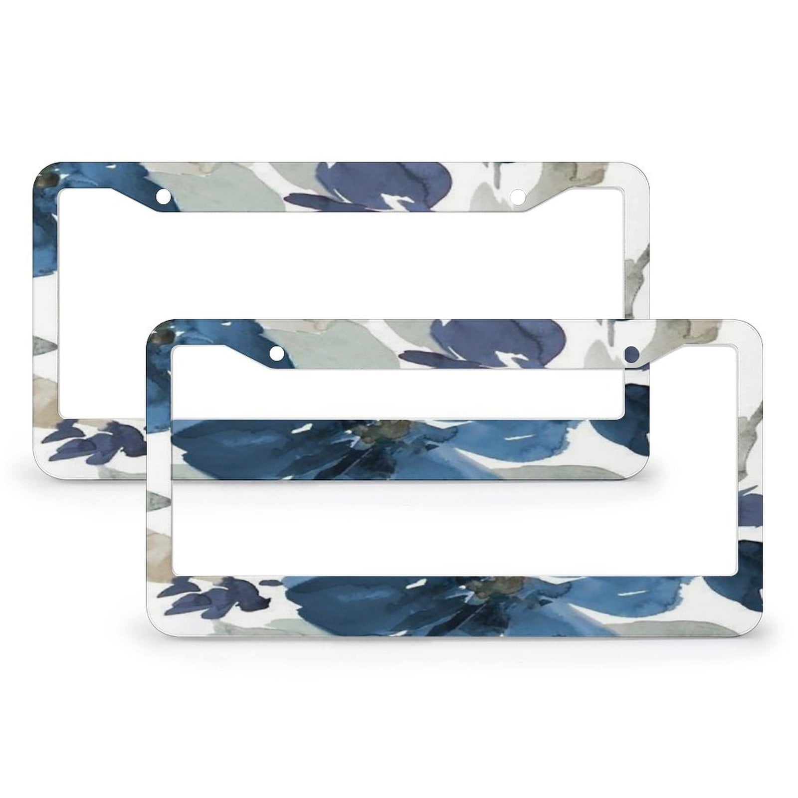 Navy Blue Floral Bloom License Plate Frame - 2 Pack Tags Frames Holder ...