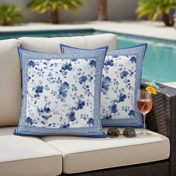 Navy Blue Floral Outdoor Pillow Covers 18x18 Inch Throw Pillow Covers ...