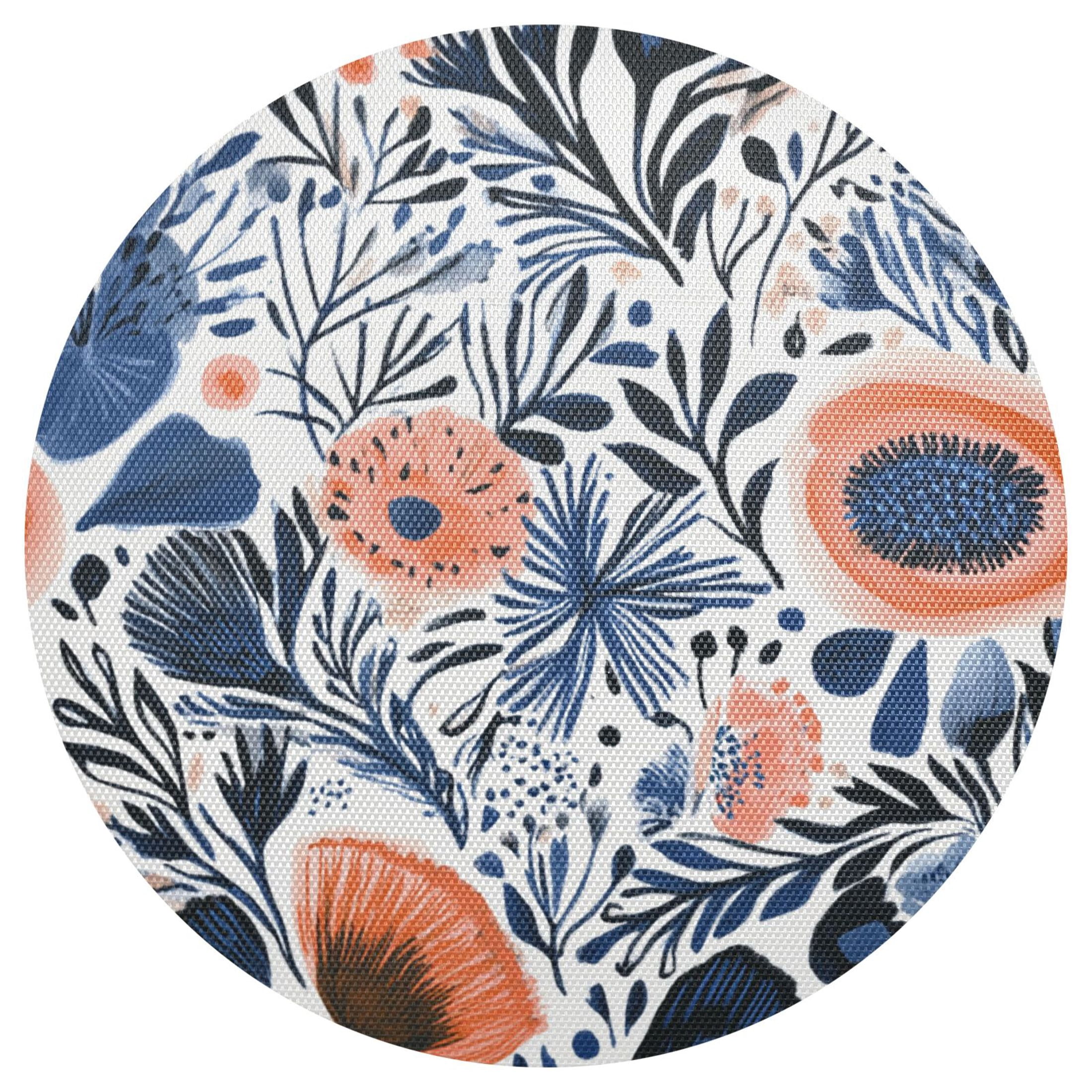 Navy Blue Floral Pattern 6-Piece 15.4in Durable PVC Plate Mats, Heat ...