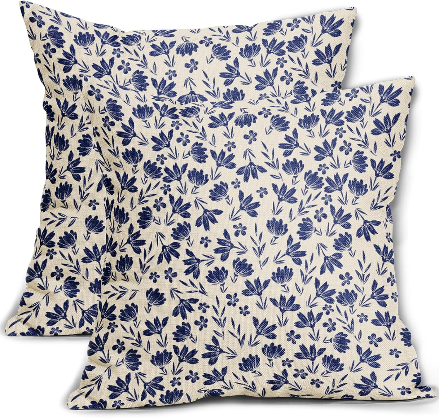 Navy Blue Floral Pillow Covers 20x20 Set of 2 Vintage Rustic Old Style ...