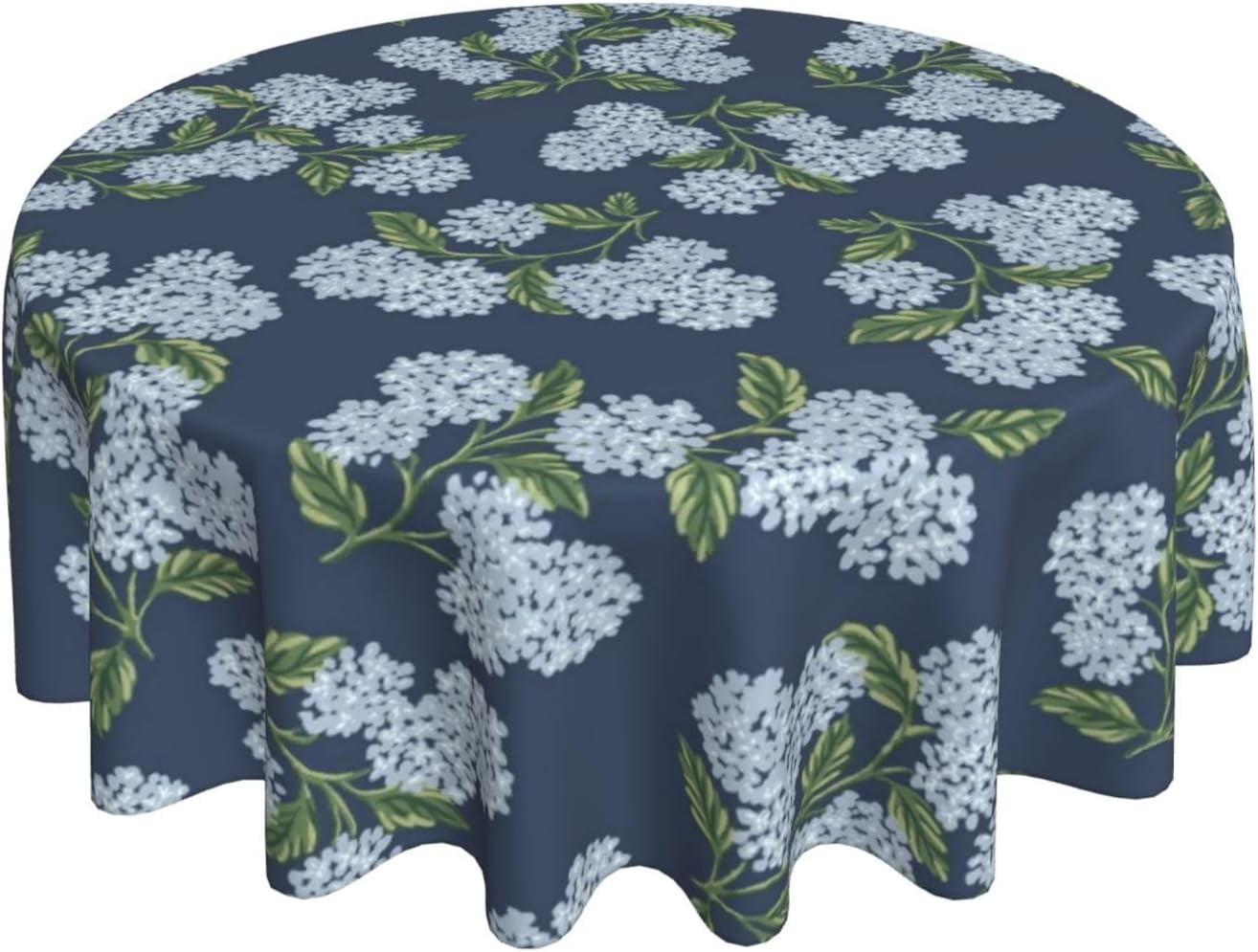 Navy Blue Floral Round Tablecloth 70 Inch Blue Green Hydrangea Flower ...