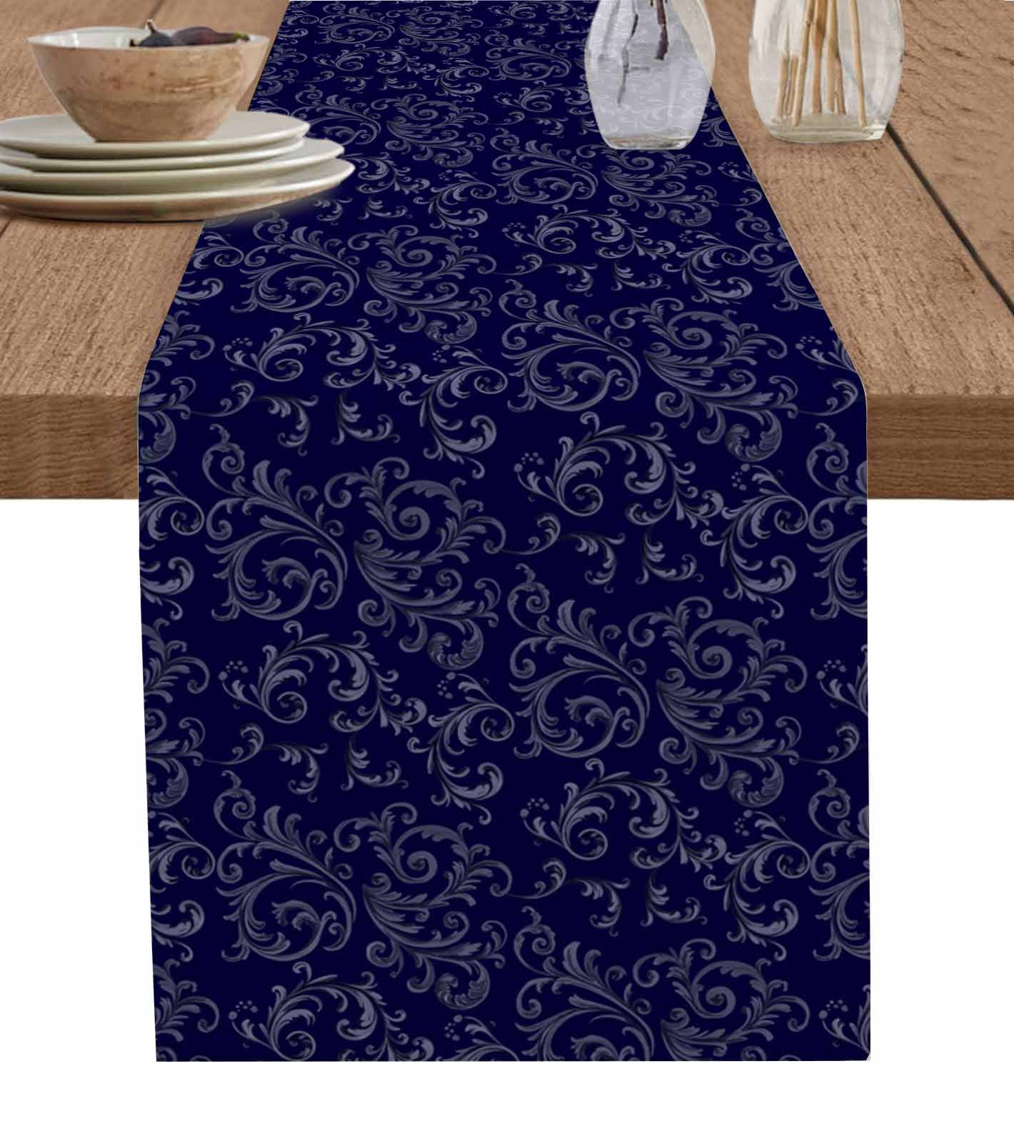 Navy Blue Floral Table Runner 72 Inches, Vintage Farmhouse Abstract ...