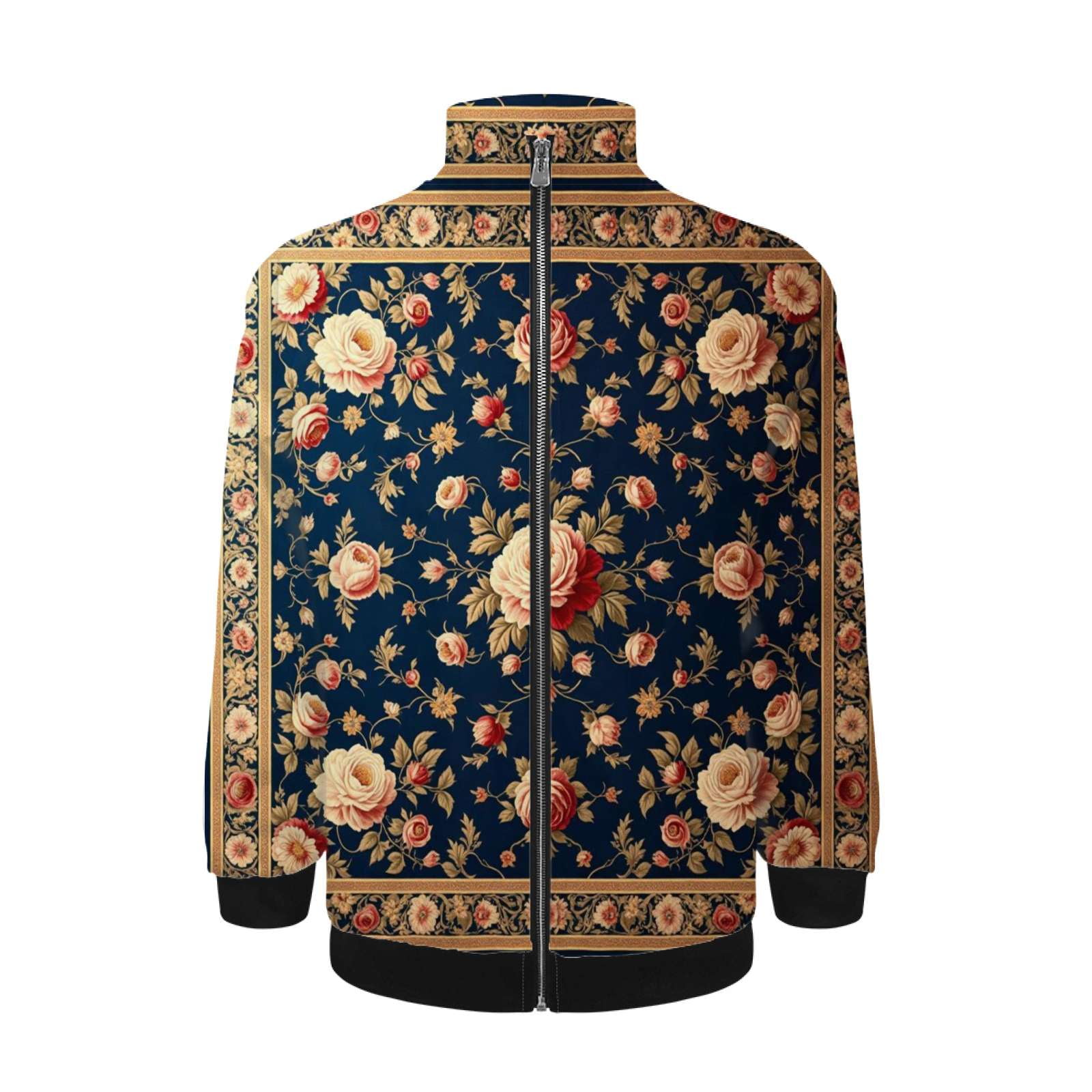 Navy Blue Floral Tapestry Jacket Men's Street Cool Long Sleeves Coat ...