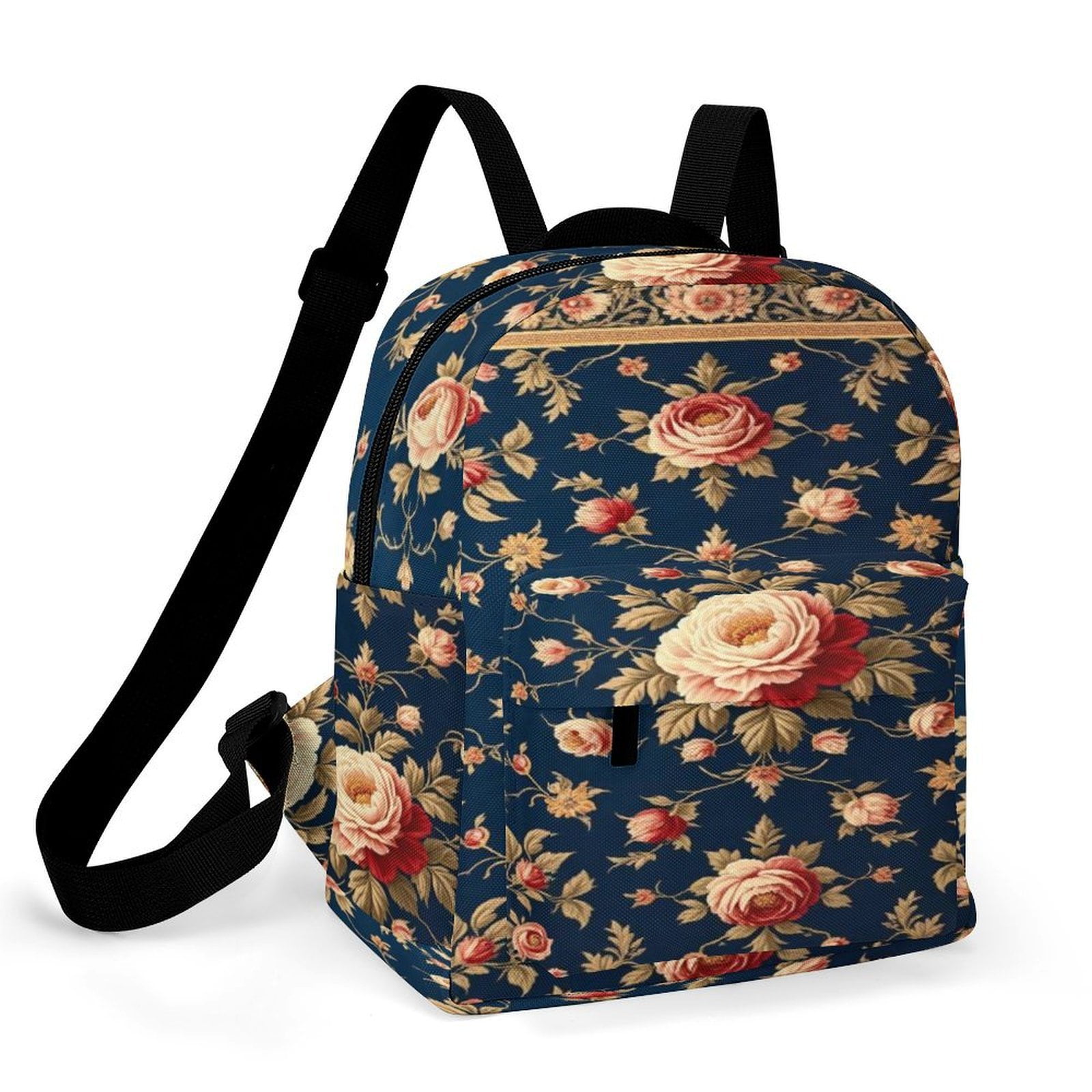 Navy Blue Floral Tapestry Rug Small Backpack Cute Mini Backpacks For ...
