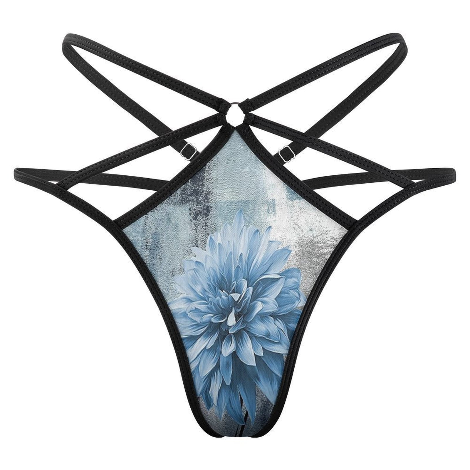 Navy Blue Flower Open Type Women's Panties Crotch Opening G-strings Thongs Lingeries Underwear ...