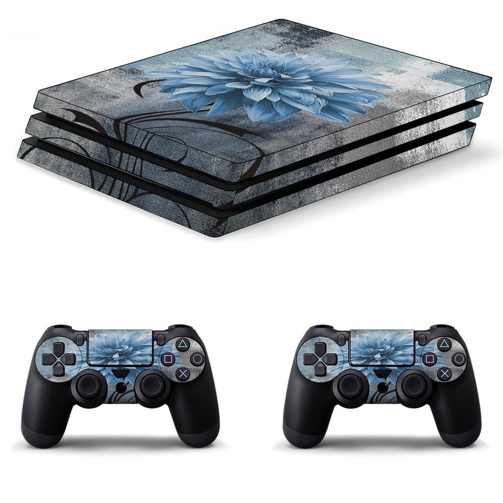 Navy Blue Flower PS4/PS4 Pro/PS4 Slim Skin Sticker For Console And ...