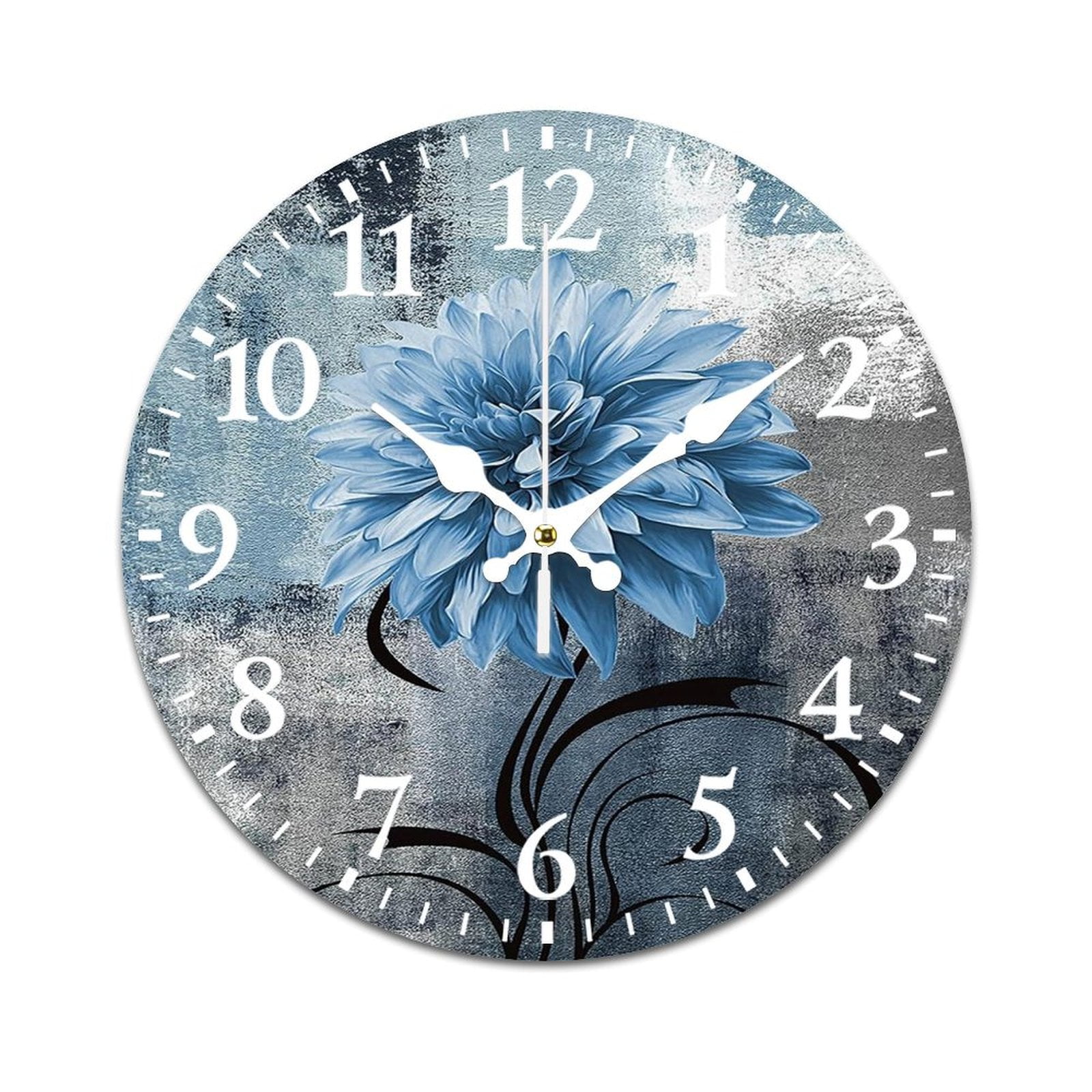 Navy Blue Flower Wall Clock Modern Design Clocks Wall Hanging Home ...