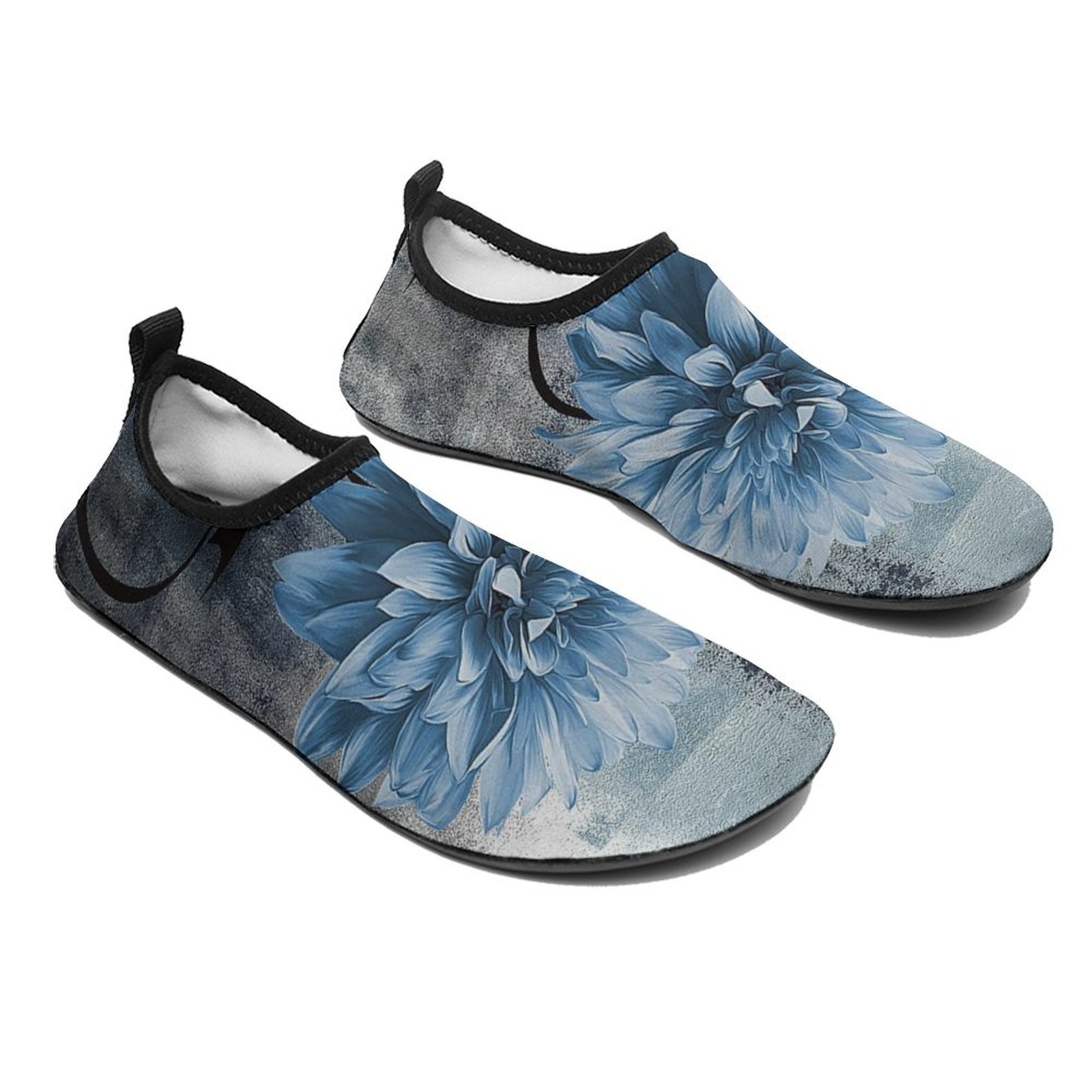 Navy Blue Flower Water Shoes Beach Slip-on Shoes for Men Women Swim ...