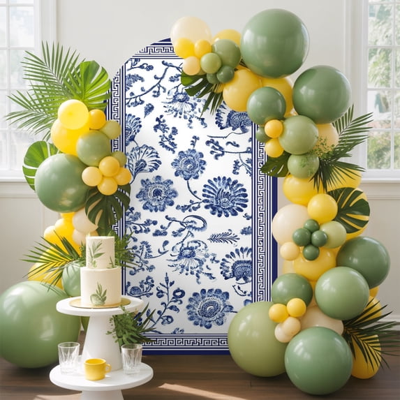 Navy Blue Flowers Arch Backdrop Cover, 4FT, Floral Geometric Classic ...