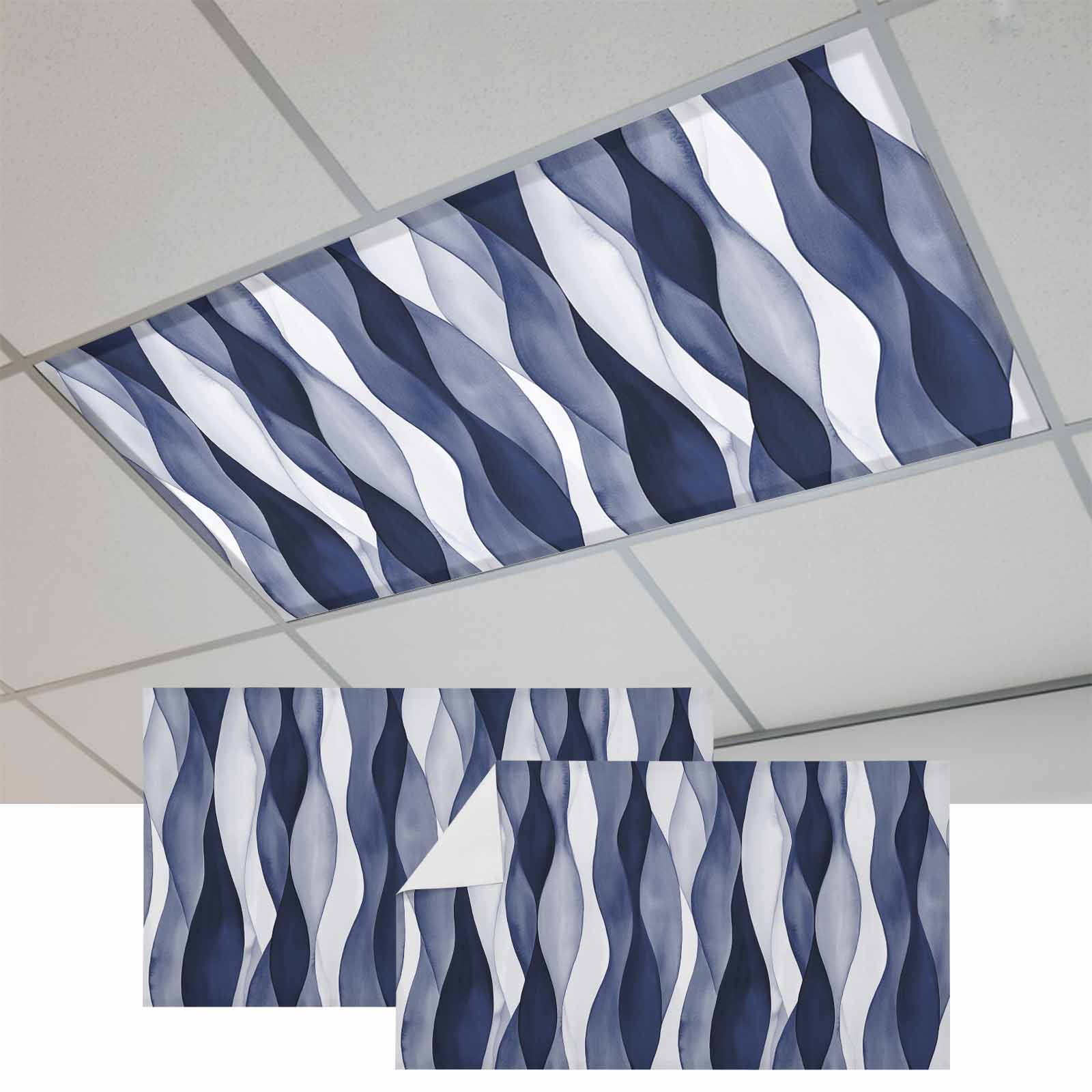 Navy Blue Fluorescent Light Covers, Modern Moire Abstract Ripple ...