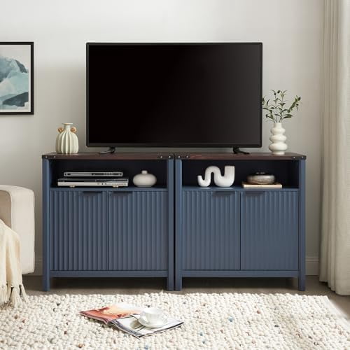 Navy Blue Fluted Storage Cabinet Set of 2 - Modern Kitchen/Entryway ...