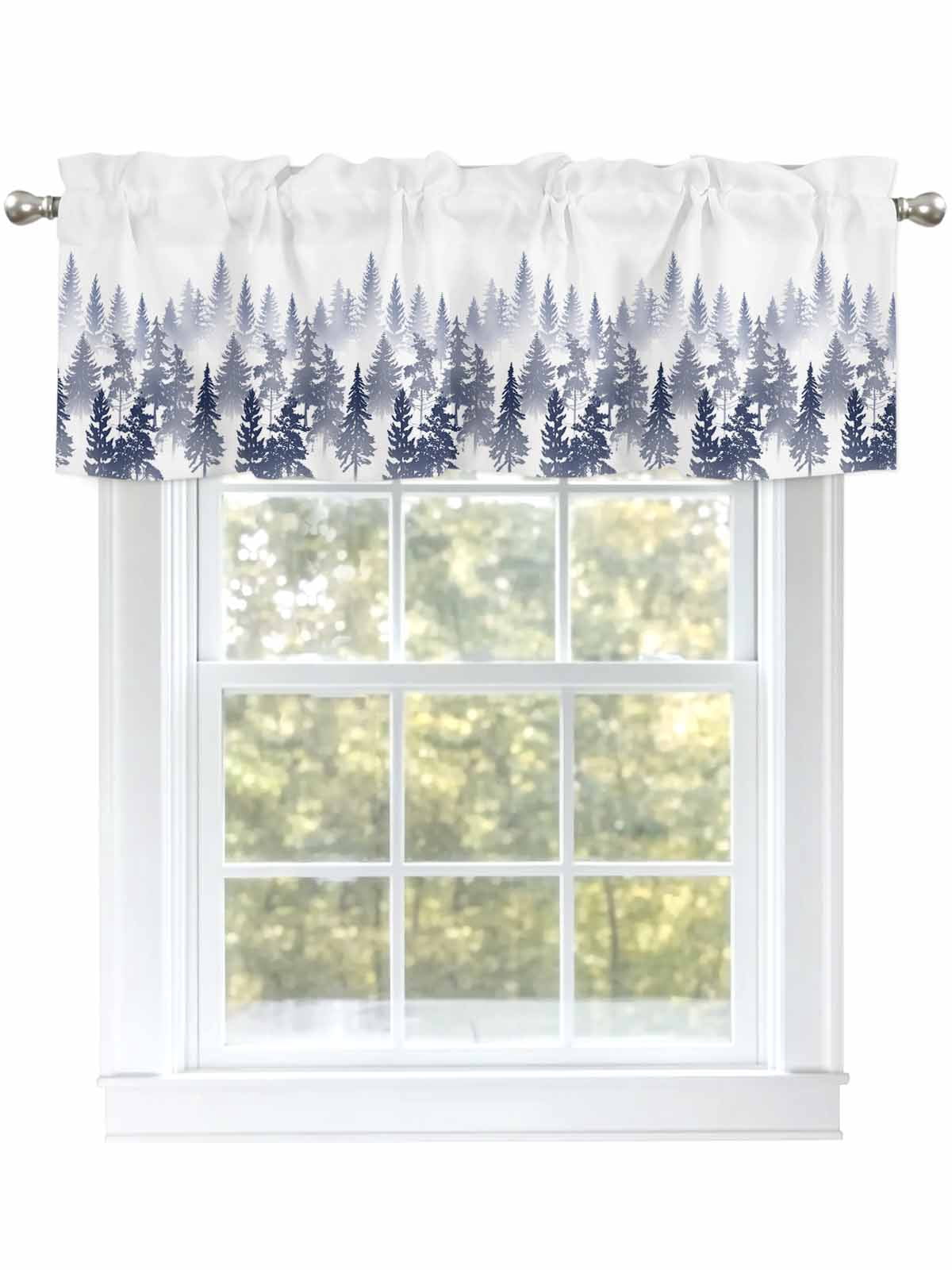 Navy Blue Forest Curtain Valances for Window, Farmhouse Window Valance ...