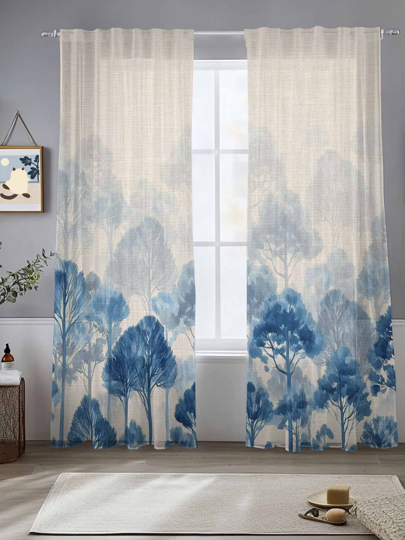 Navy Blue Forest Sheer Curtains for Living Room Bedroom Rustic ...