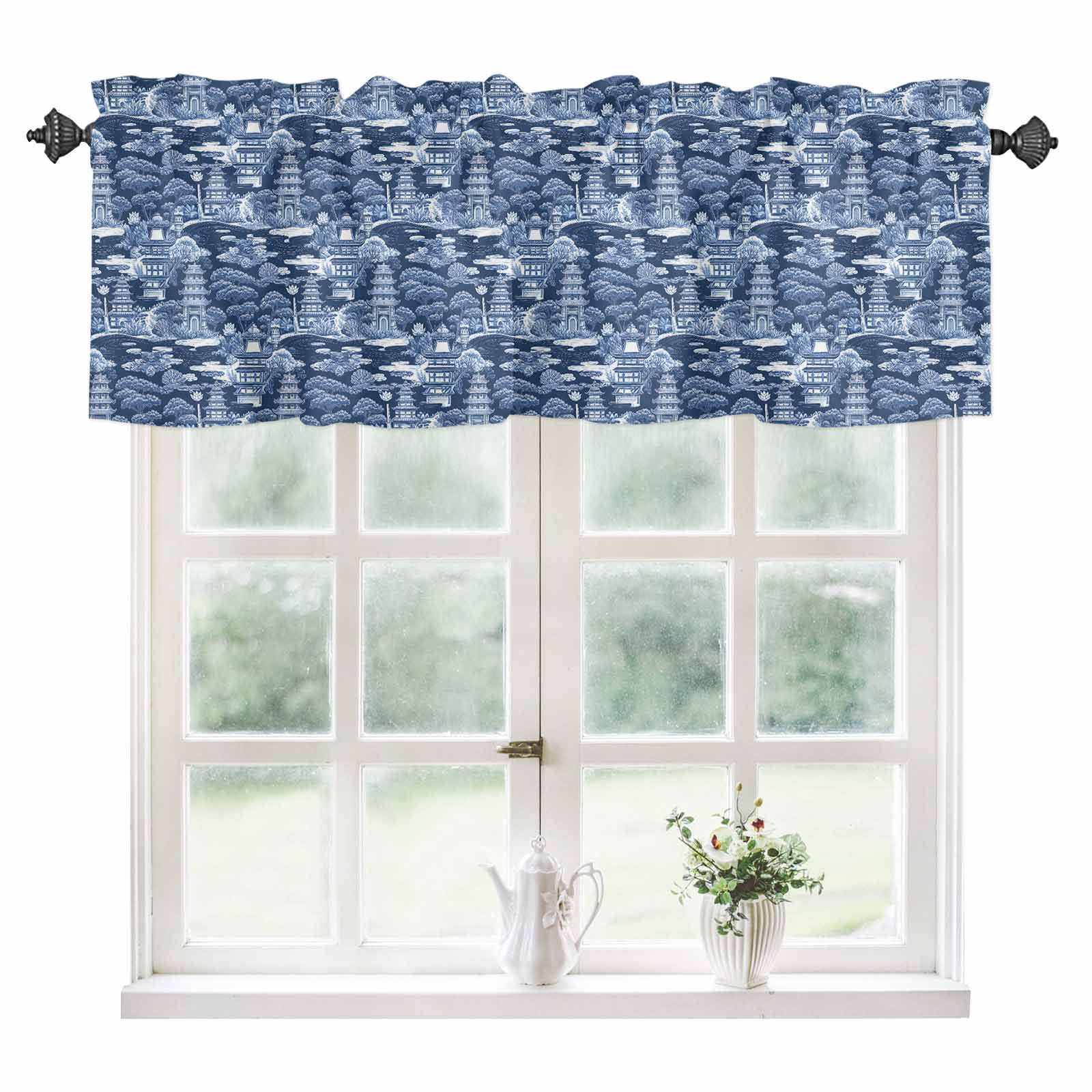 Navy Blue Garden Kitchen Valances for Windows 42x12 Inch Kitchen ...