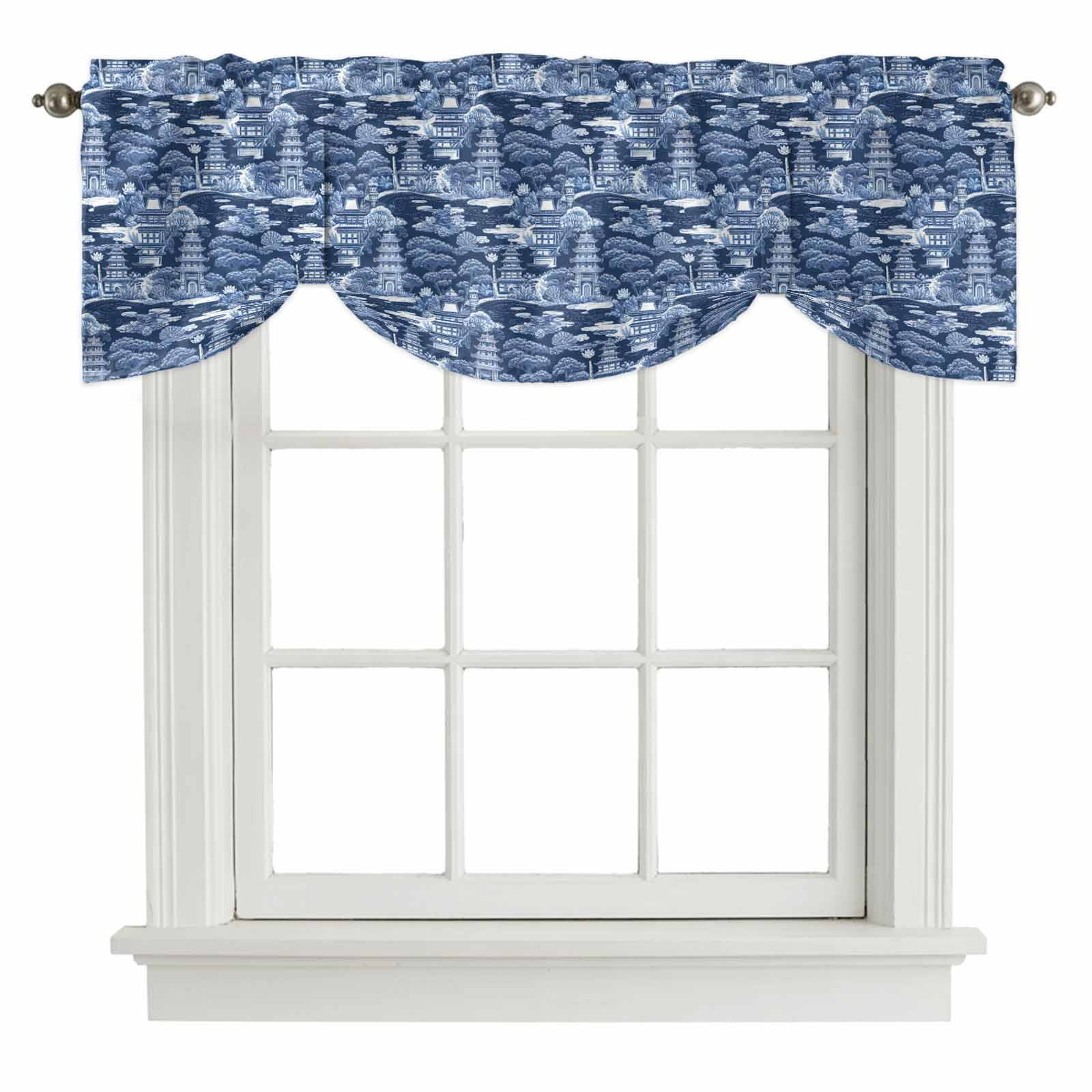 Navy Blue Garden Tie Up Valance Curtains for Windows, Kitchen Curtains ...