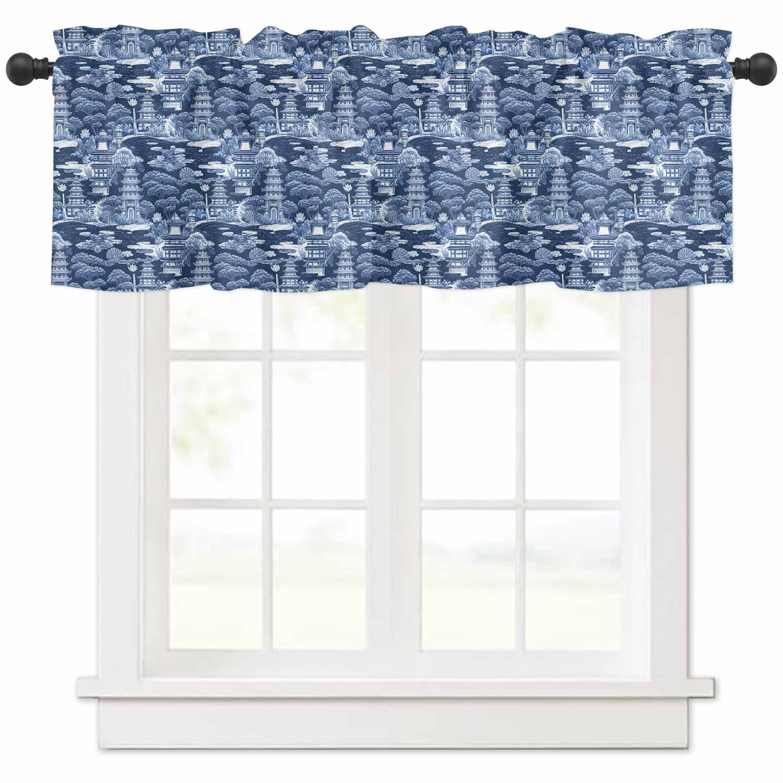 Navy Blue Garden Valances for Windows Farmhouse Kitchen Curtains ...