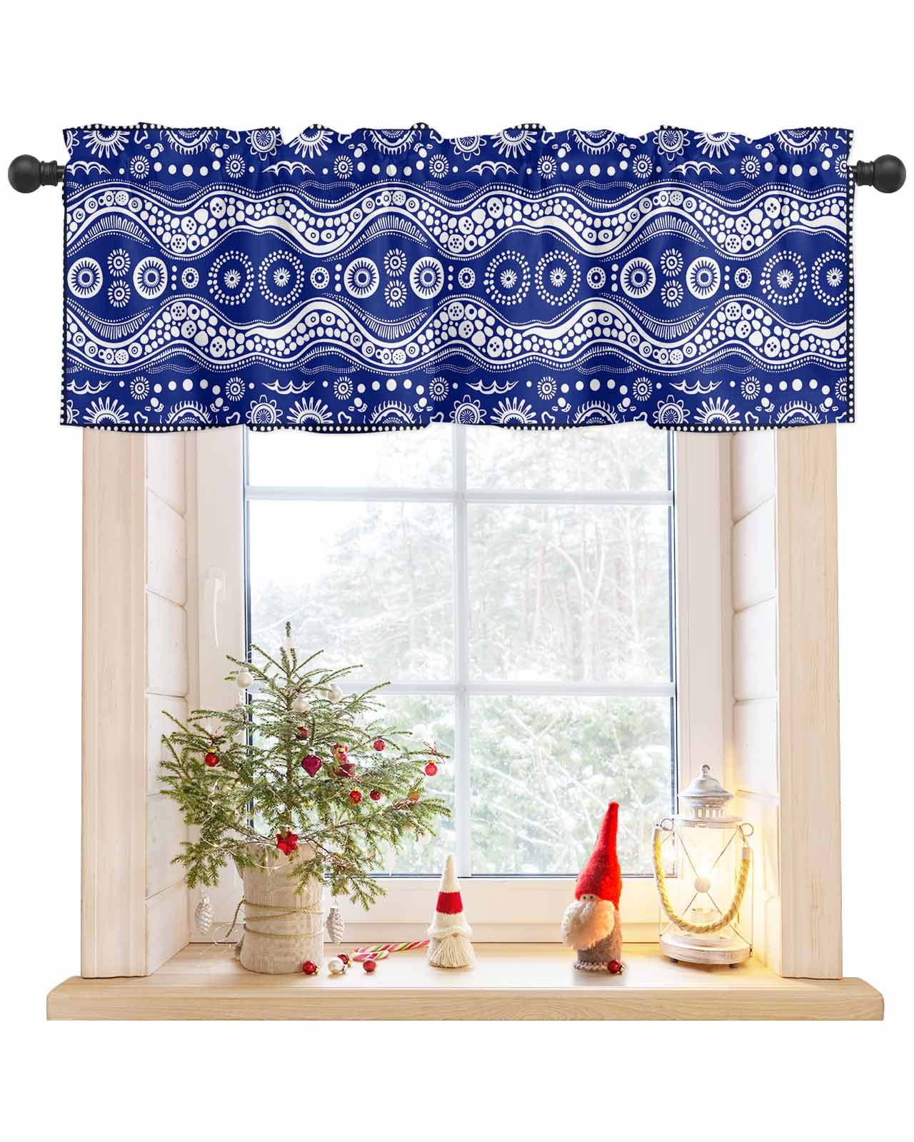 Navy Blue Geometric Curtain Valance for Windows/Living Room/Kitchen ...