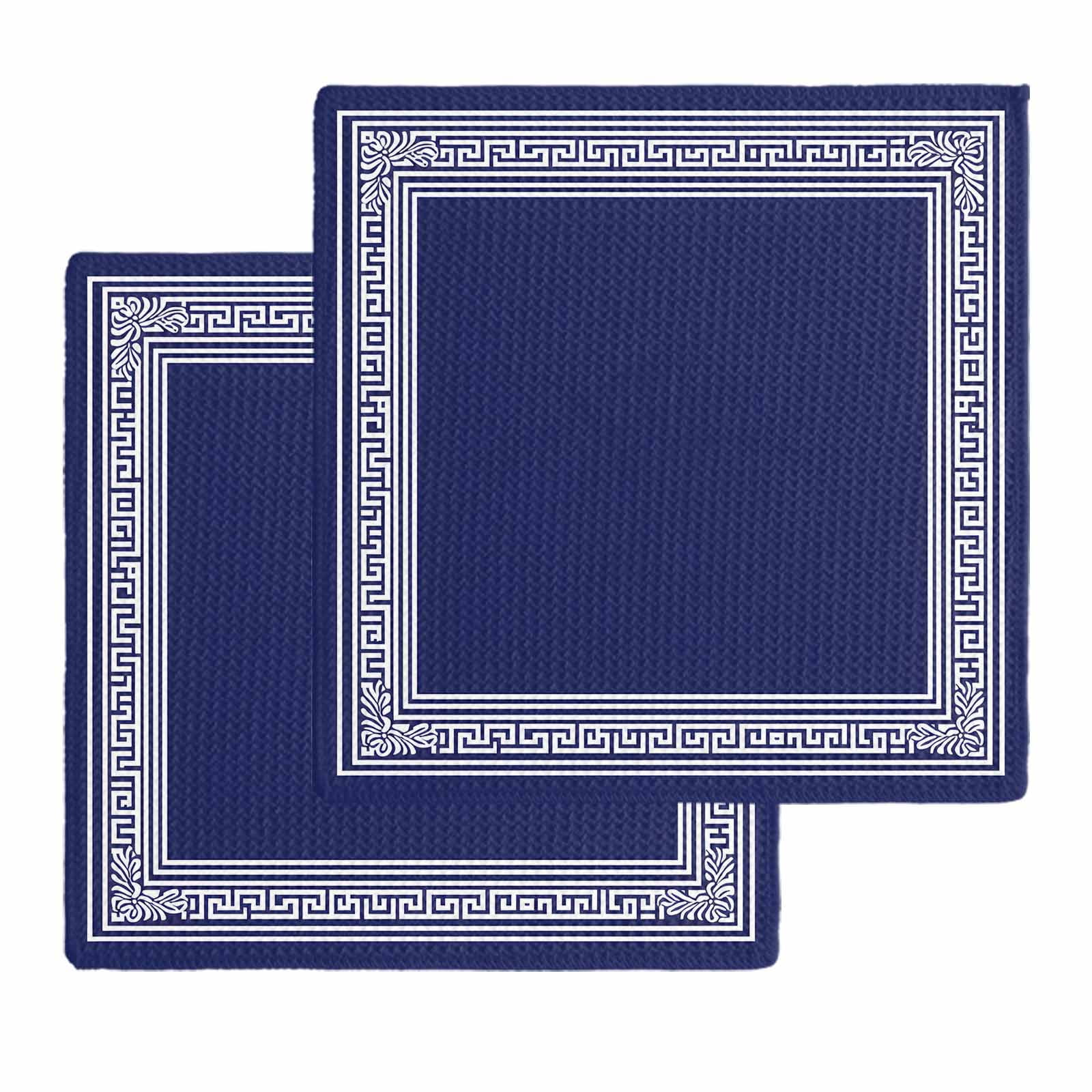 Navy Blue Geometric Dish Towels Set, Waffle Weave Kitchen Towels 2 ...
