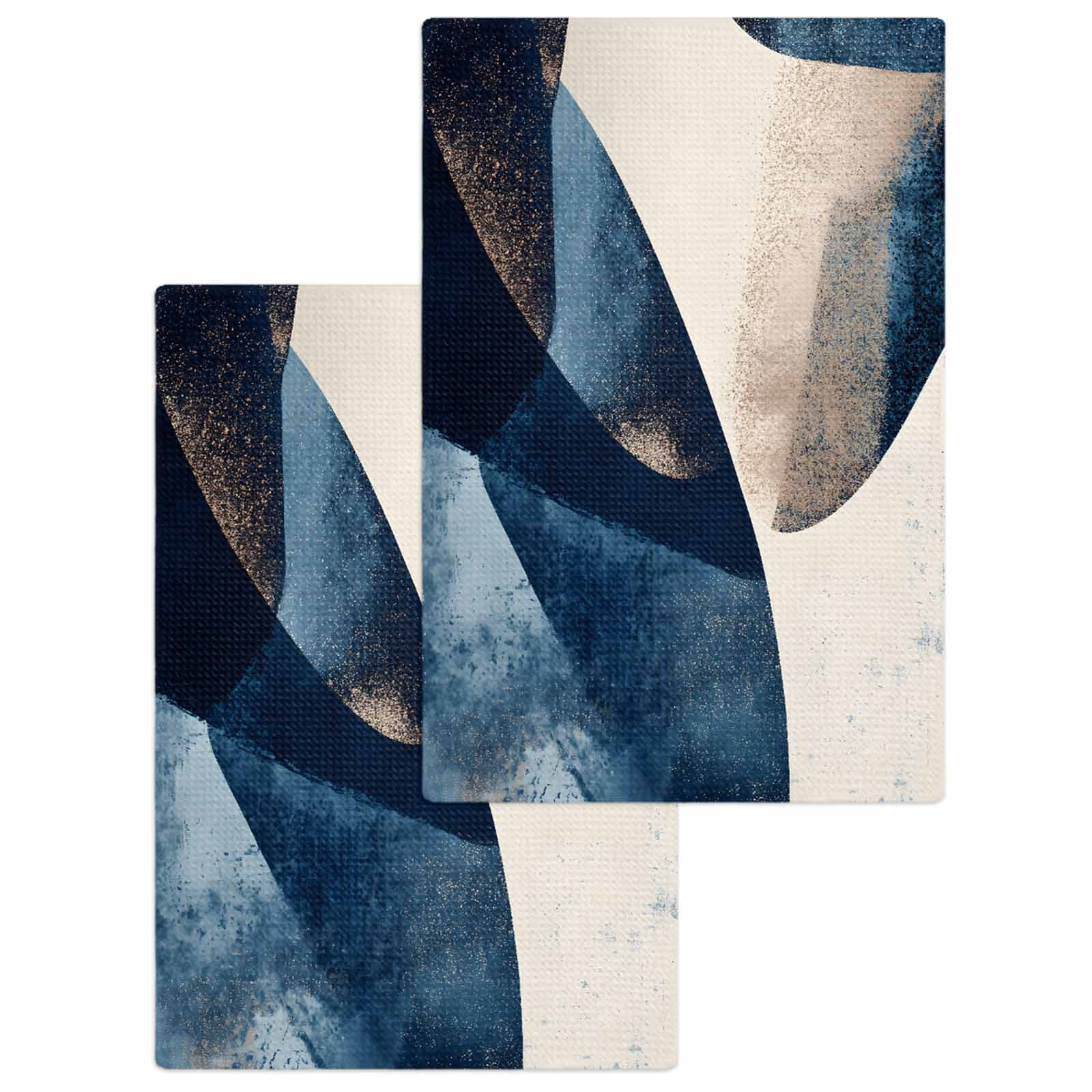 Navy Blue Geometric Kitchen Dish Towels for Drying Dishes Set of 2 ...