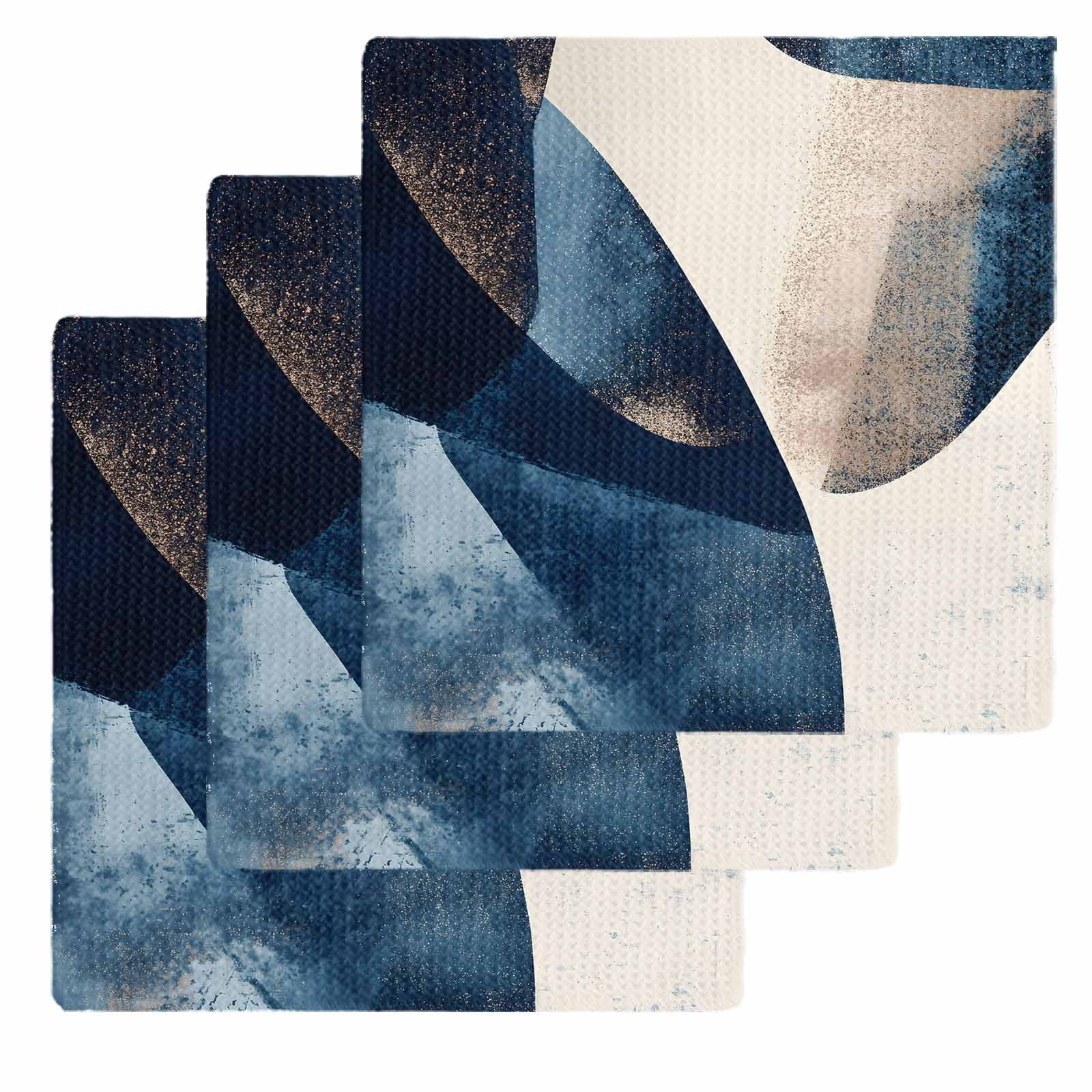 Navy Blue Geometric Kitchen Dish Towels for Drying Dishes Set of 3 ...
